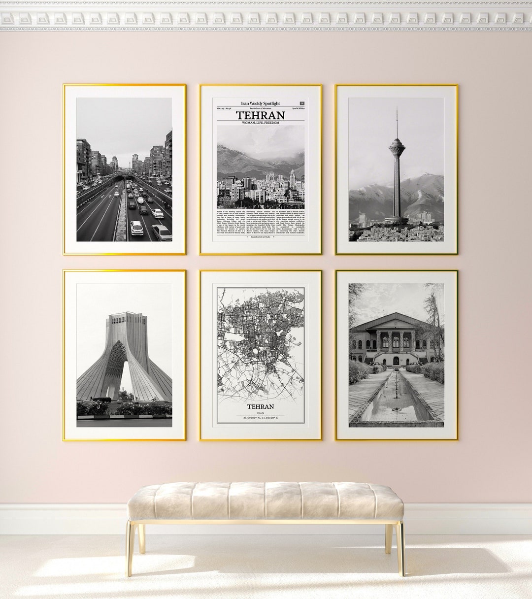 Tehran City Prints Set of 6, Tehran Black and White Prints, Tehran ...