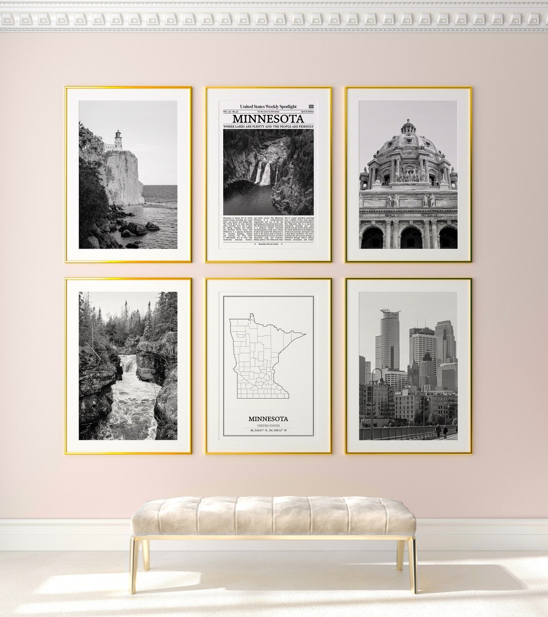 Minnesota State Prints Set of 6 Minnesota Black and White - Etsy