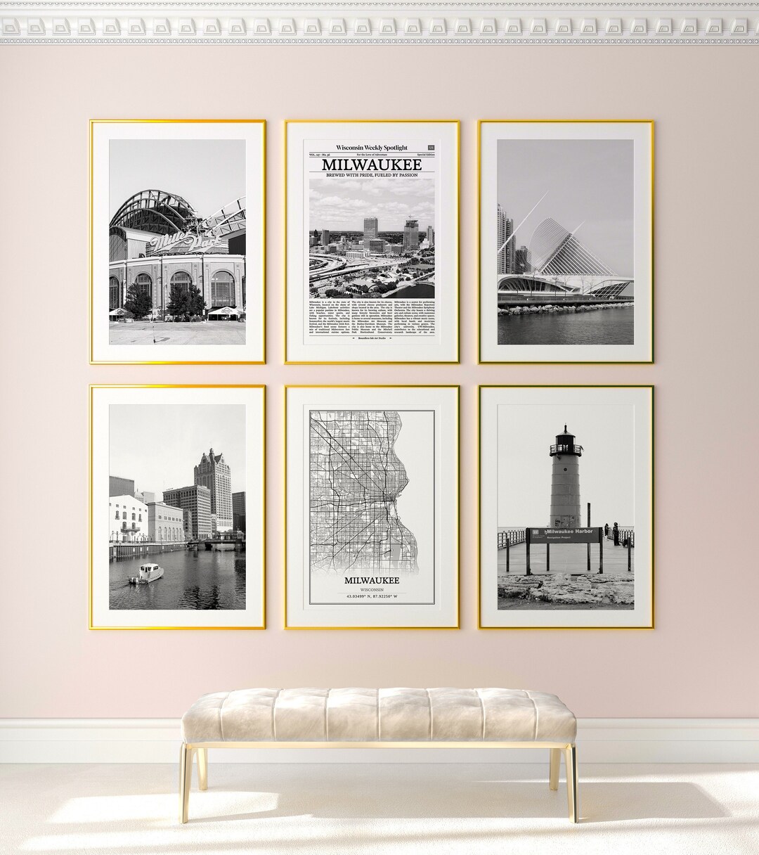 Milwaukee City Prints Set of 6, Milwaukee Black and White Prints ...