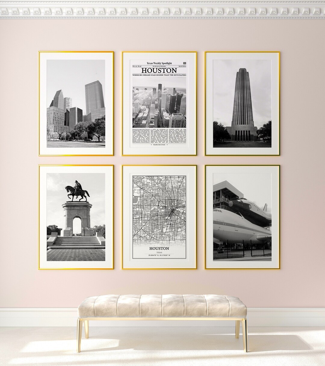 Houston City Prints Set of 6, Houston Black and White Prints, Houston ...