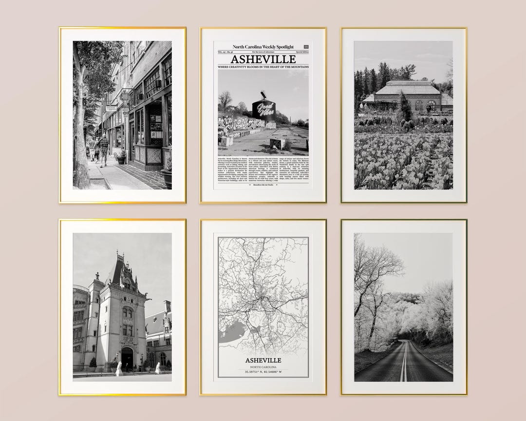 Asheville City Prints Set of 6, Asheville Black and White Prints ...