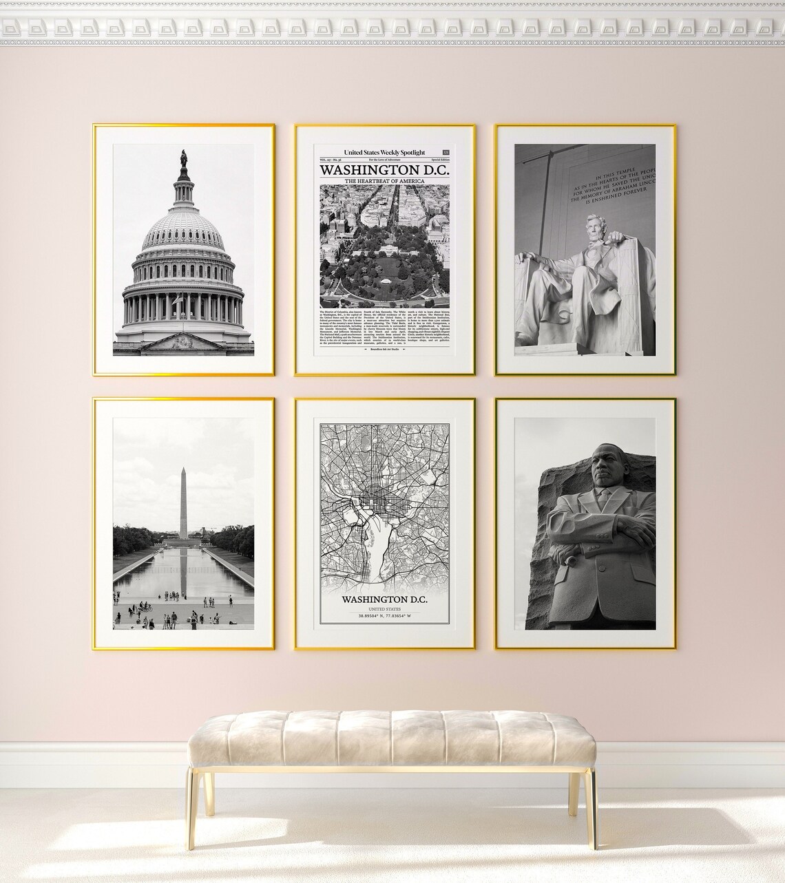 Washington D.C. City Prints Set of 6, Washington D.C. Black and White ...