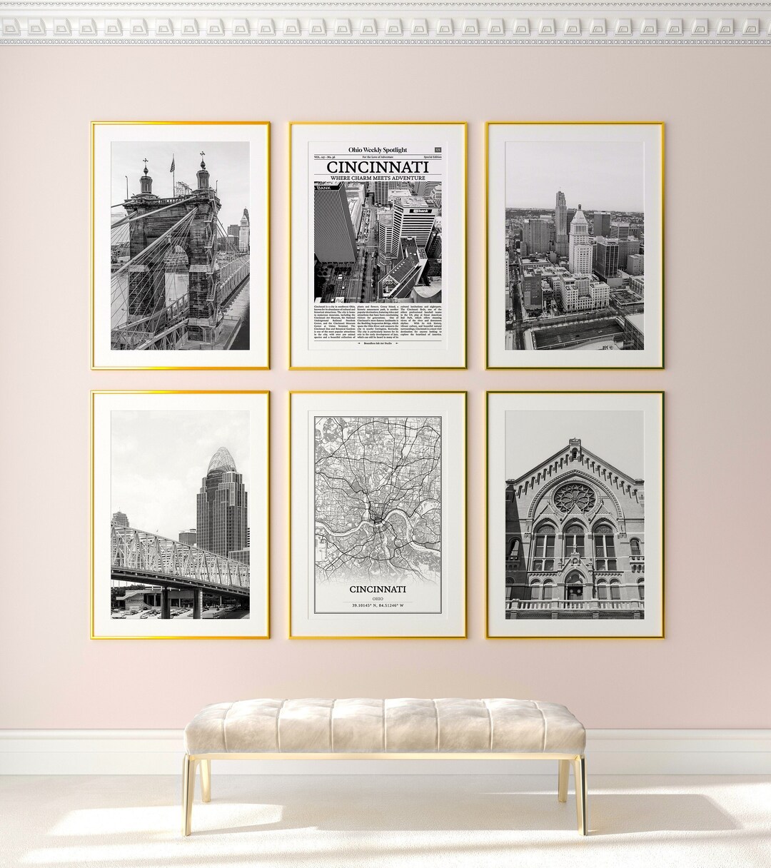 Cincinnati City Prints Set of 6, Cincinnati Black and White Prints ...
