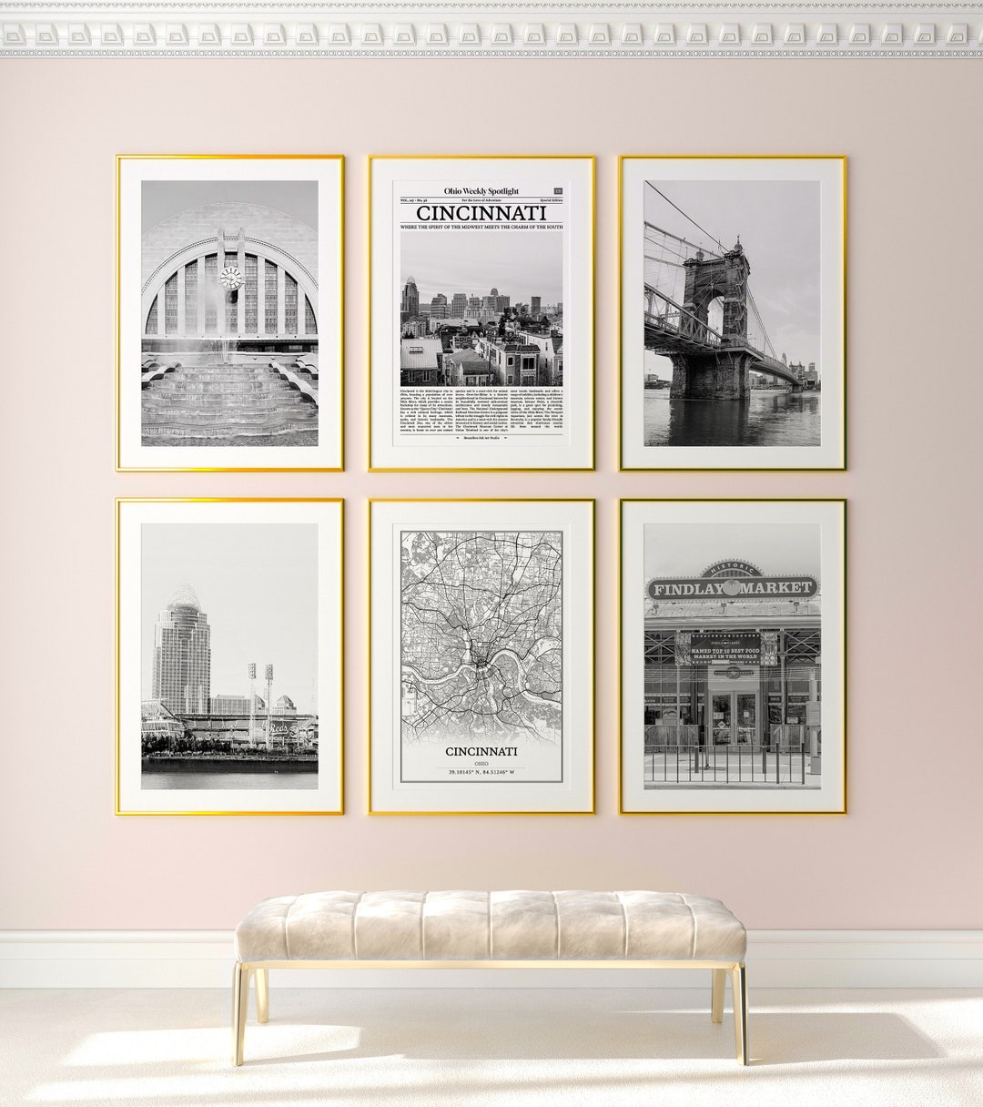 Cincinnati City Prints Set of 6, Cincinnati Black and White Prints ...
