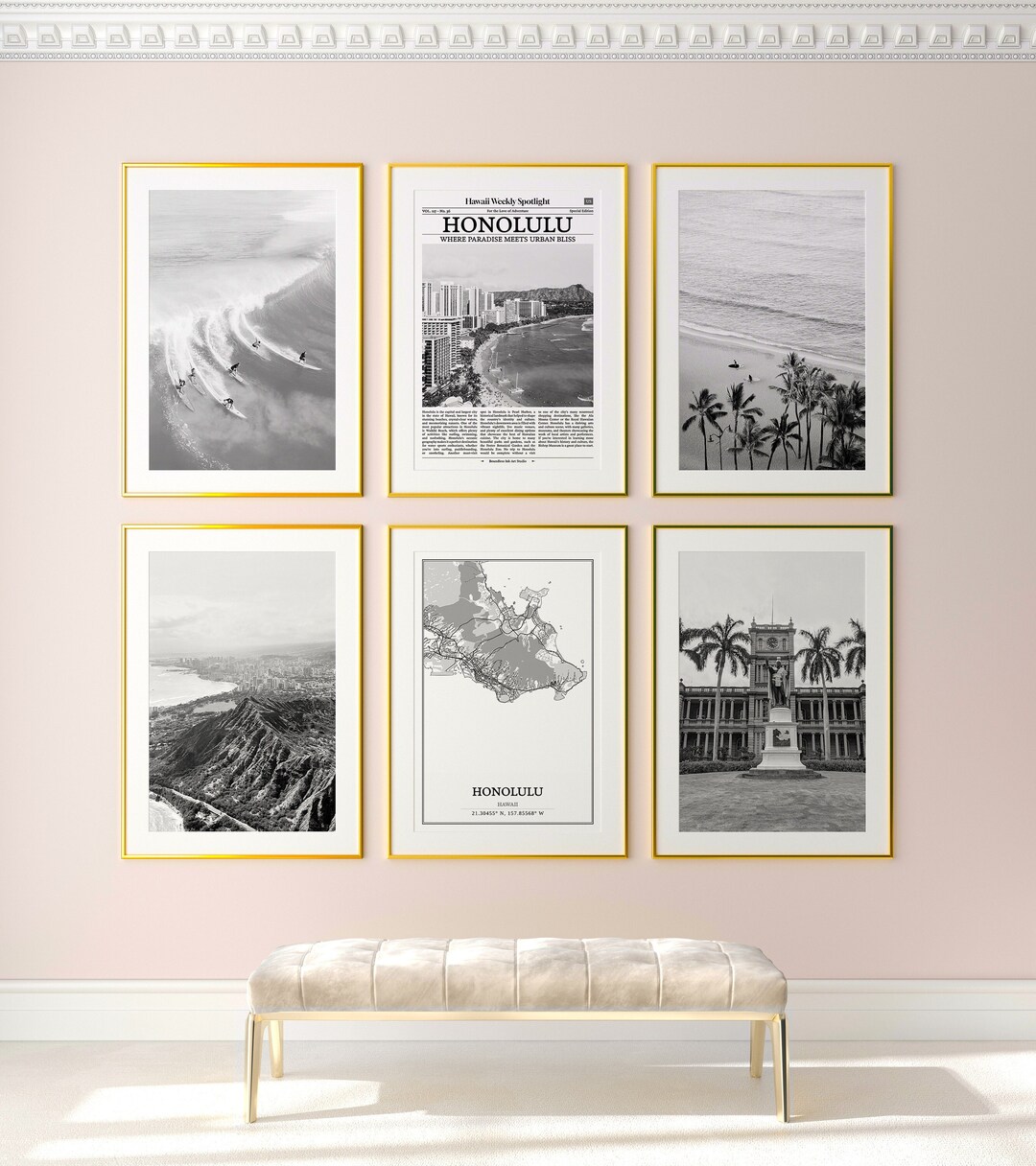 Honolulu City Prints Set of 6, Honolulu Black and White Prints ...
