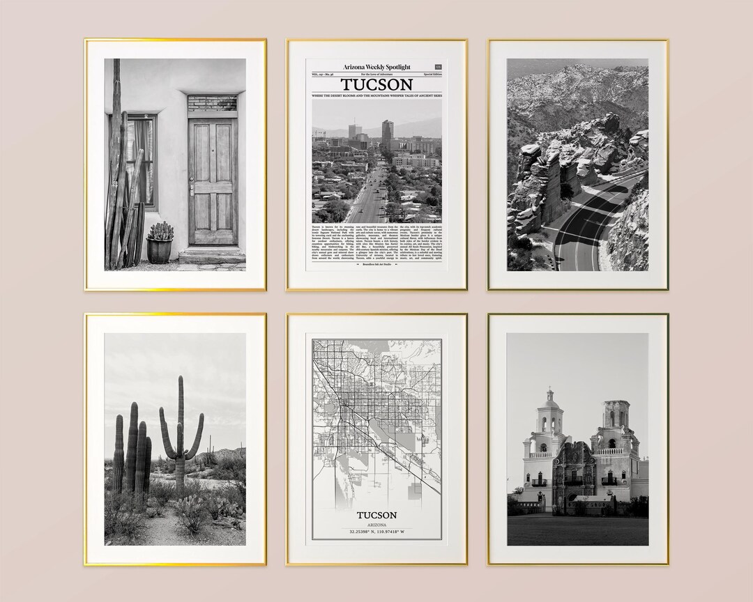 Tucson City Prints Set of 6, Tucson Black and White Prints, Tucson ...