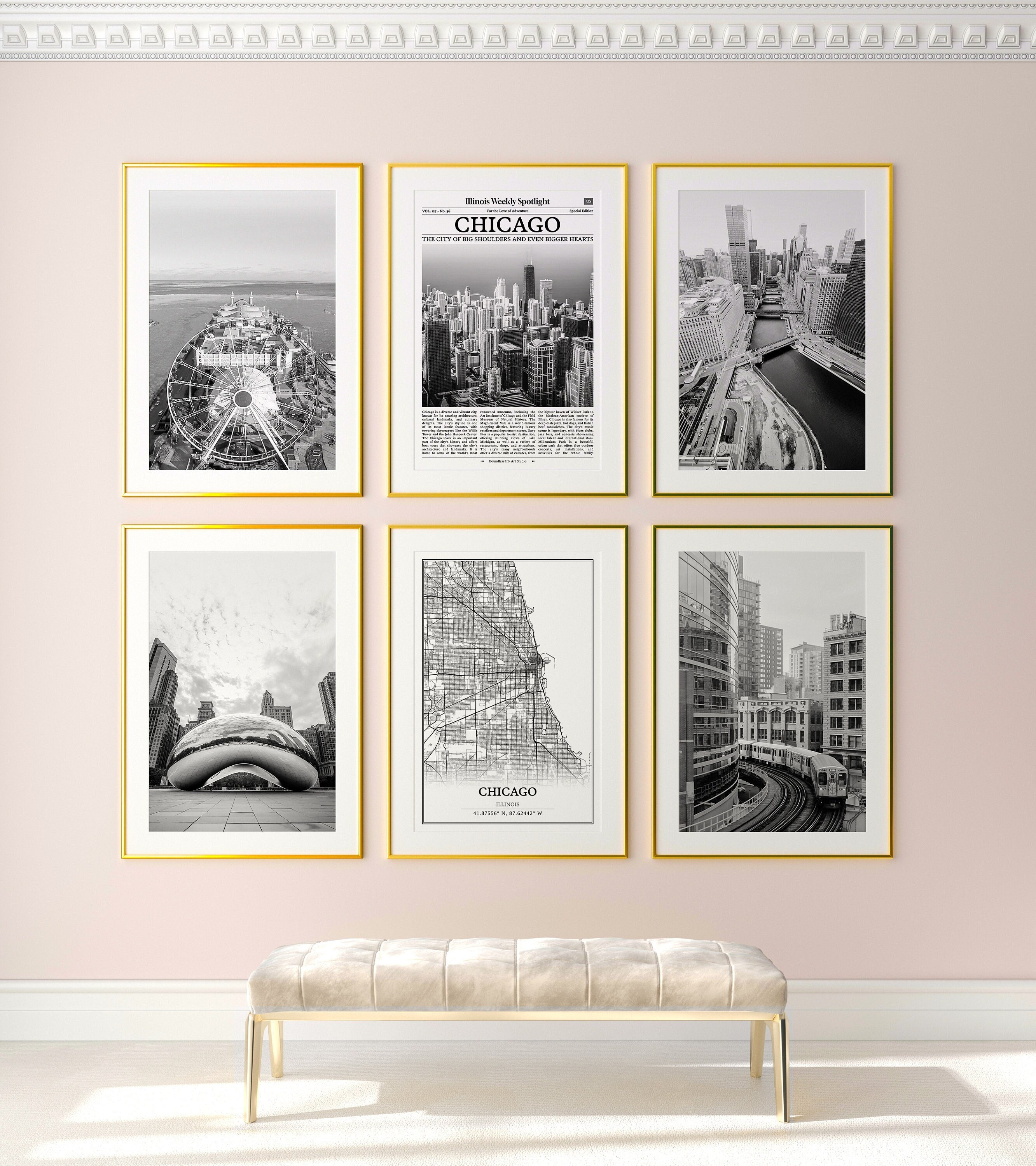 Chicago City Prints Set of 6, Chicago Black and White Prints, Chicago ...