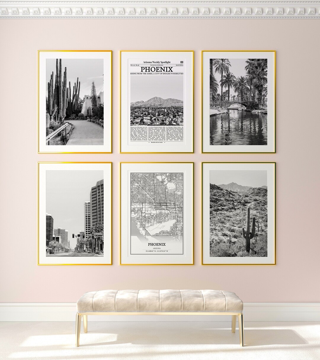 Phoenix City Prints Set of 6, Phoenix Black and White Prints, Phoenix ...