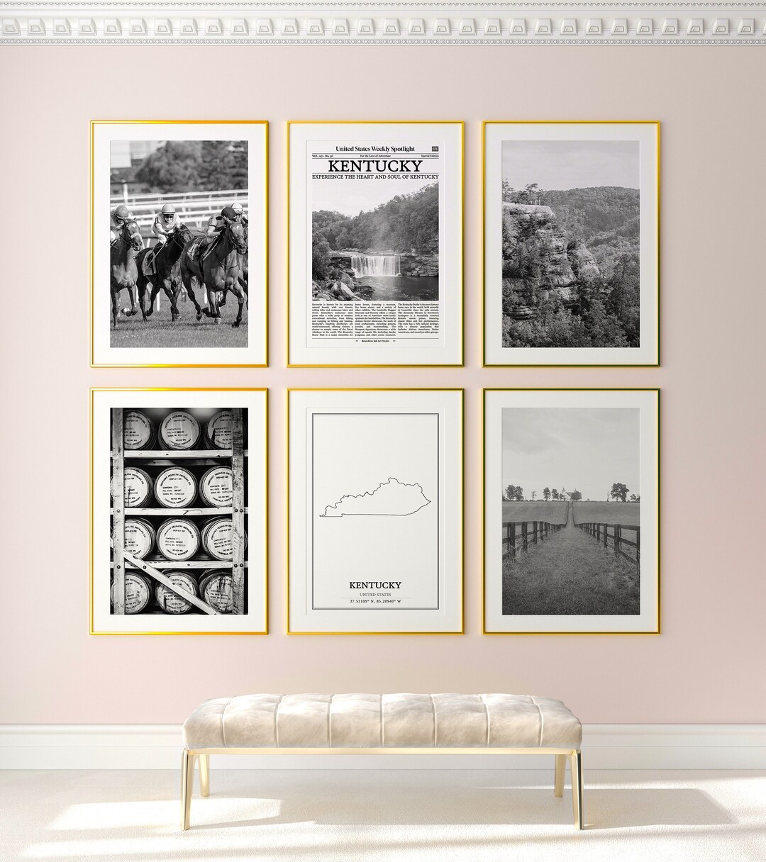 Kentucky State Prints Set of 6, Kentucky Black and White Prints ...