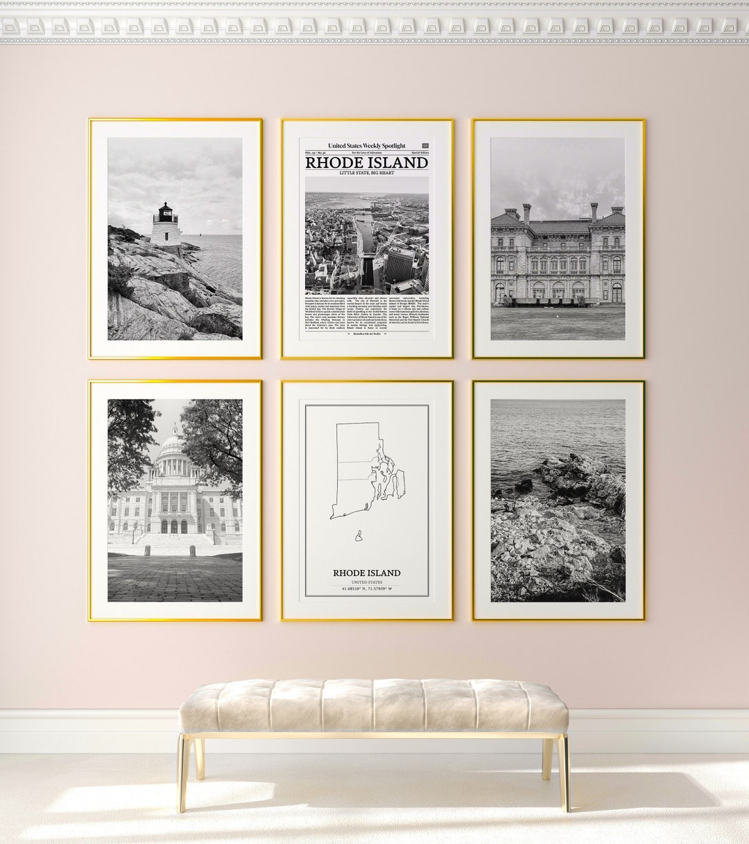 Rhode Island State Prints Set of 6, Rhode Island Black and White Prints ...
