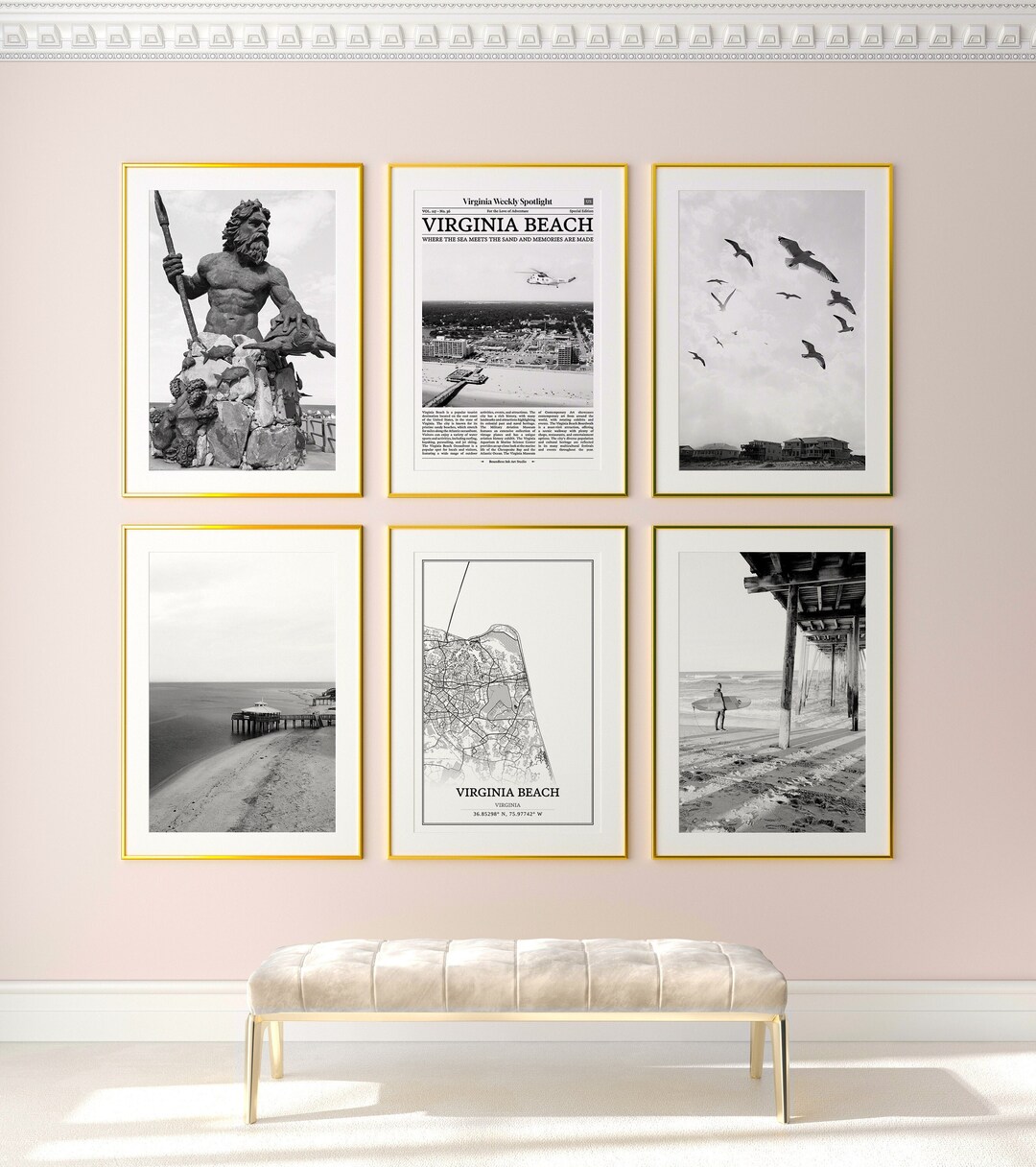 Virginia Beach City Prints Set of 6, Virginia Beach Black and White ...