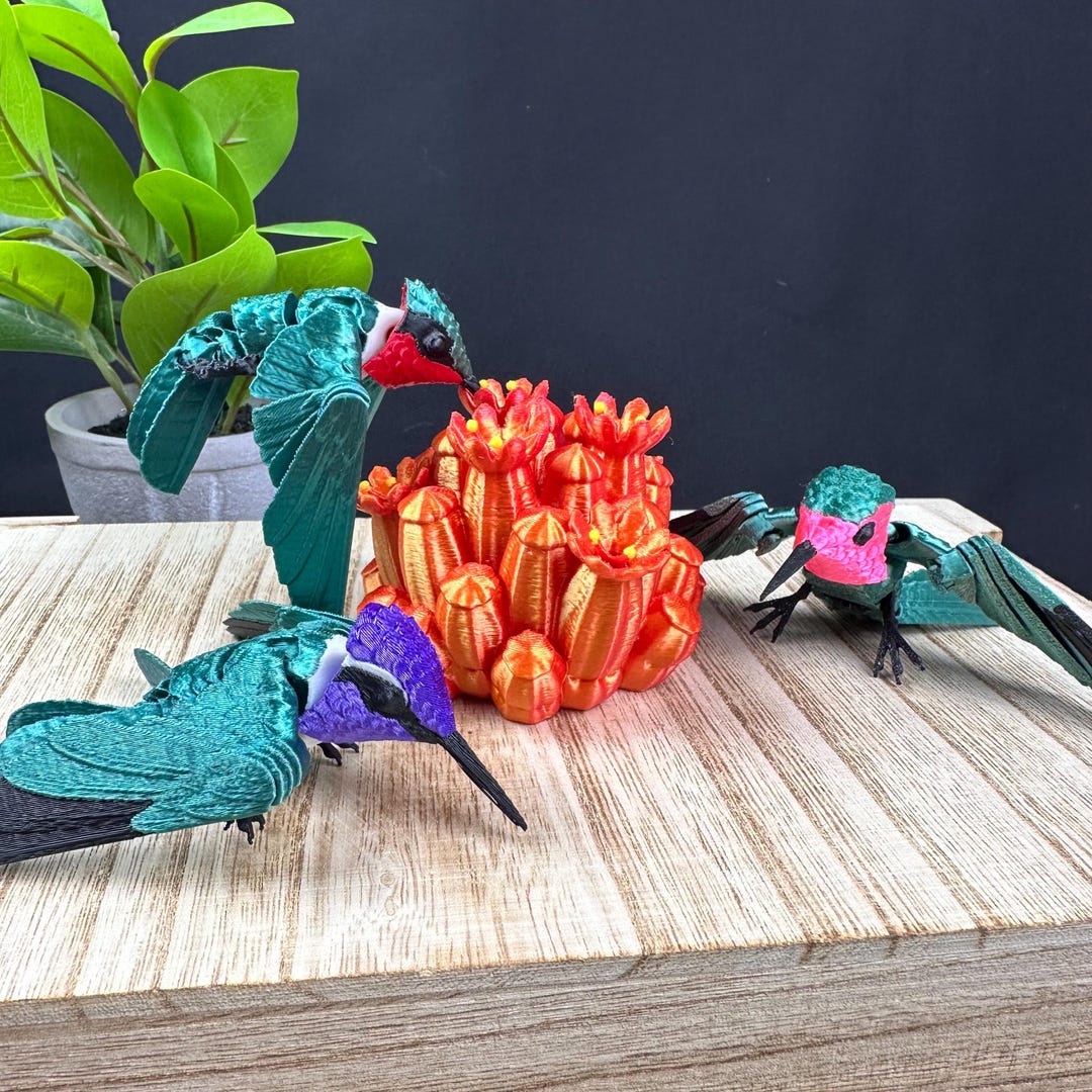 3D Printed Articulating Customizable Hummingbird - Flower Option ...