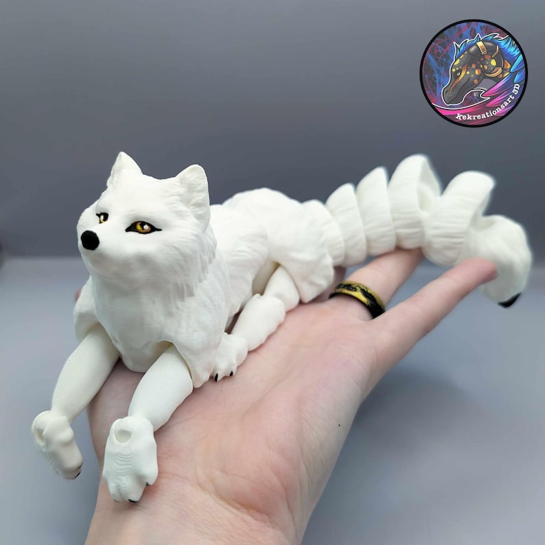 3D Printed Articulating Arctic Fox Custom Sizes Flexi Arctic Fox - Etsy