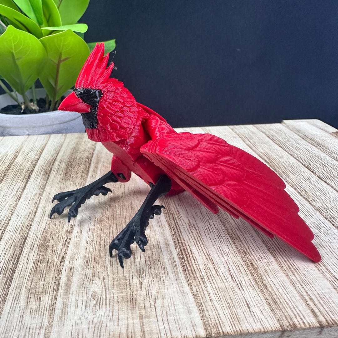 3D Printed Articulating Cardinal - Flexi Bird - 9" Wingspan - Northern Cardinal - Etsy