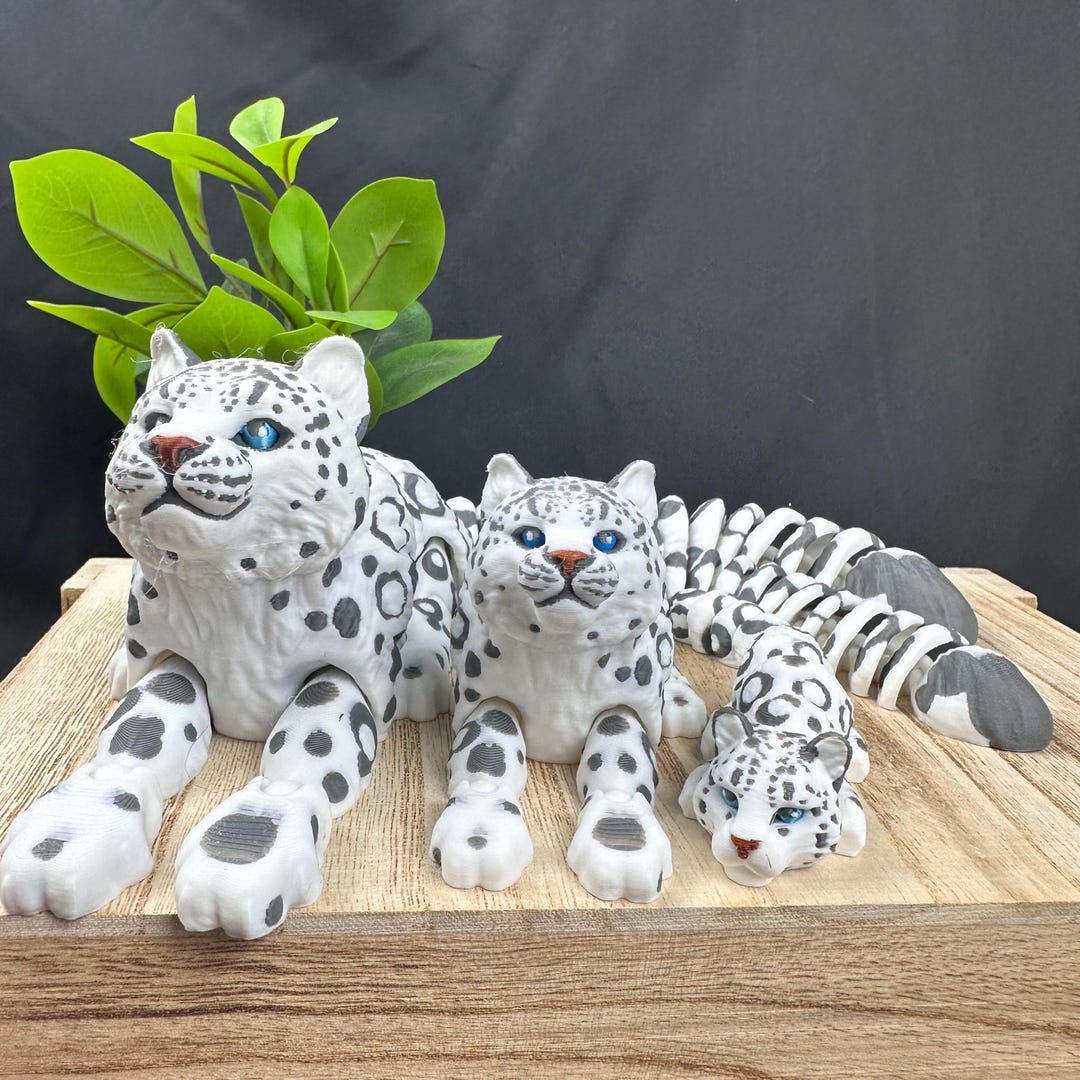 3D Printed Articulating Snow Leopards - Custom Sizing - Keychain Option - Etsy
