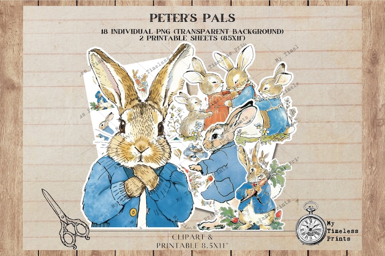 Peter's Pals: Vintage Rabbit Clipart Collection, ATC Collage Sheet ...