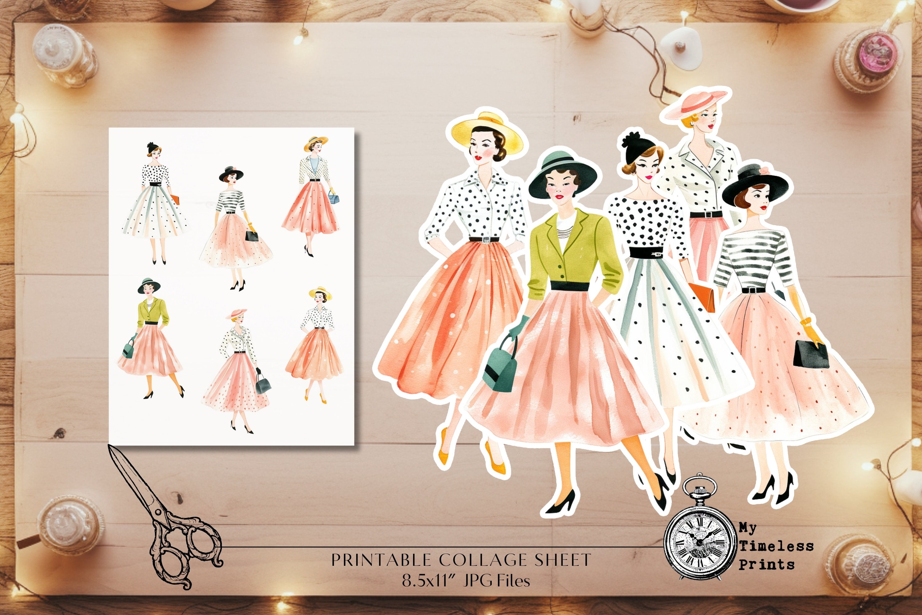 Retro Catwalk, Vintage Ladies 50's, Digital Collage Sheet Scrapbooking ...