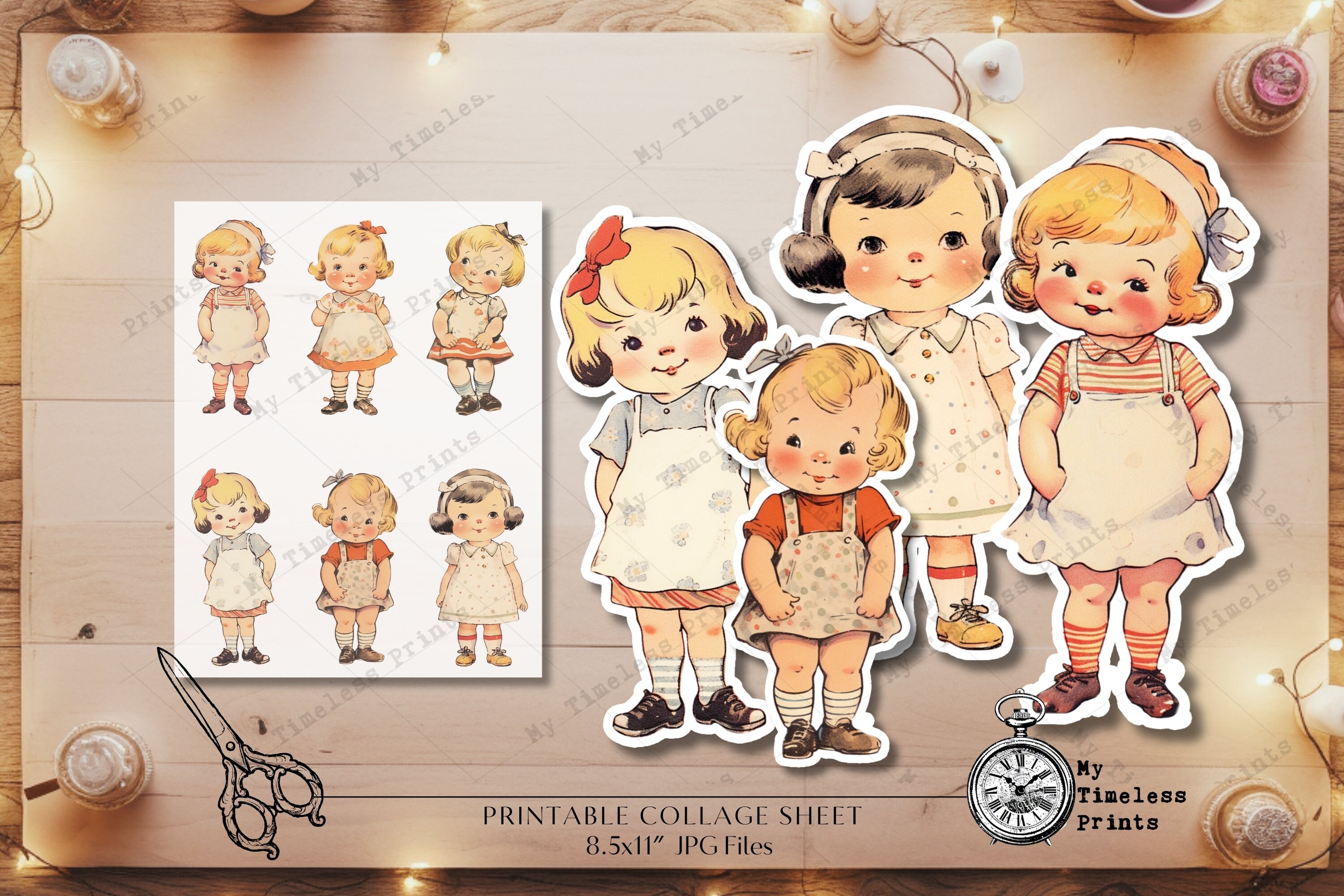 Cute Baby Girls, Digital Printable Collage Sheet Retro Dolls, Dolly ...