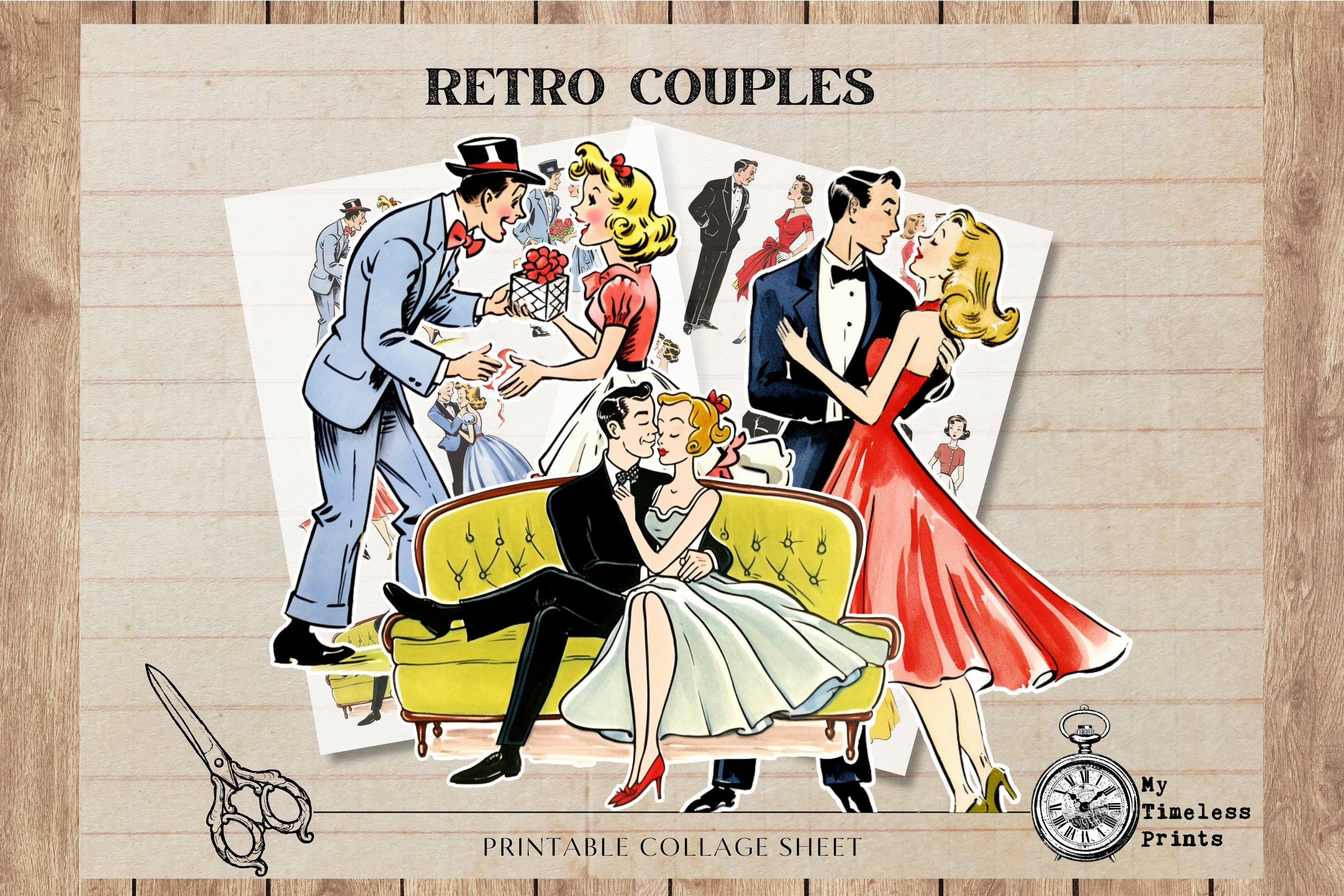 Retro Couple, Vintage Fifties 50s Couples, Digital Collage Sheet ...
