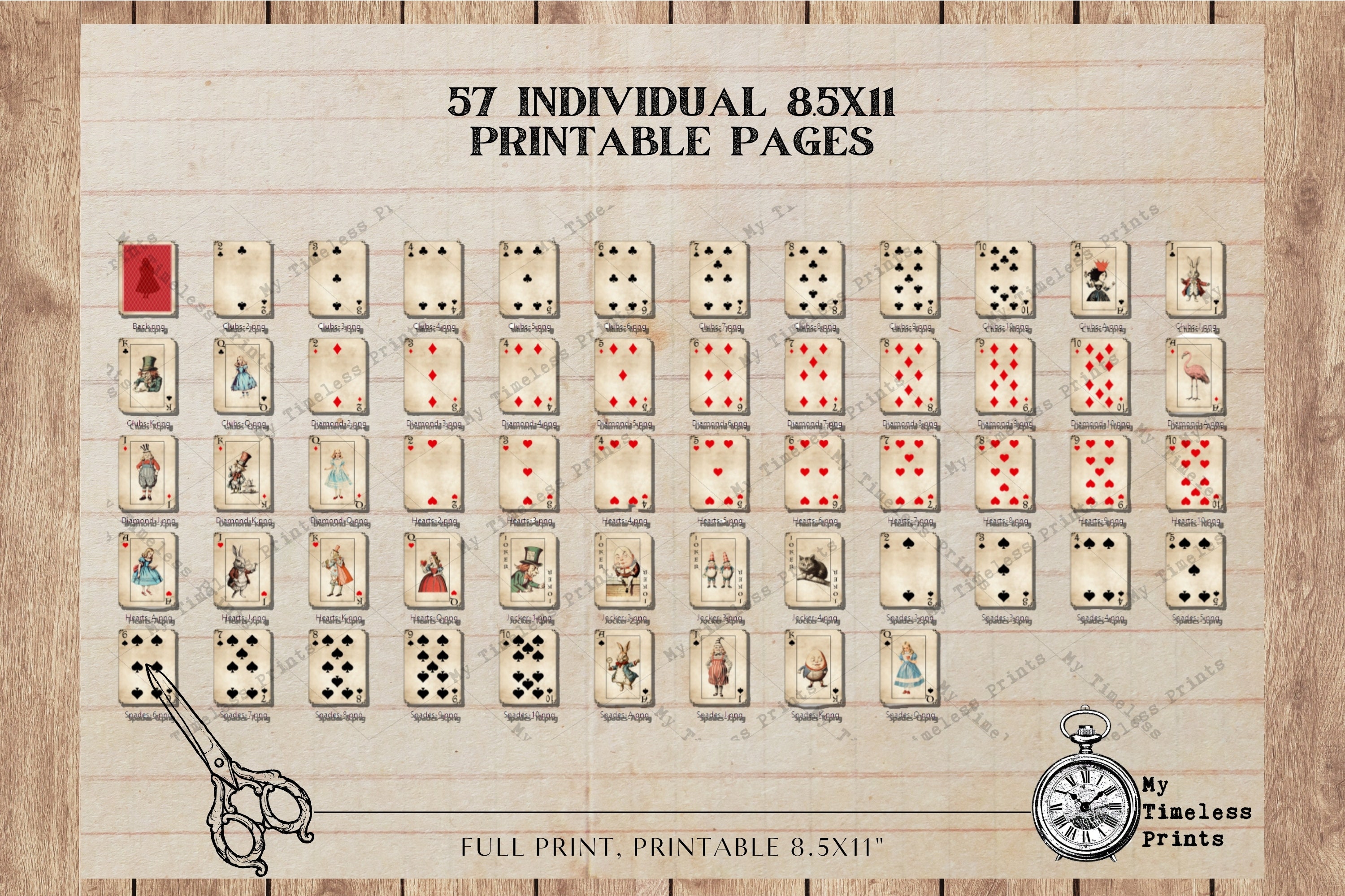 Printable Alice in Wonderland Playing Cards, Full Deck (digital ...