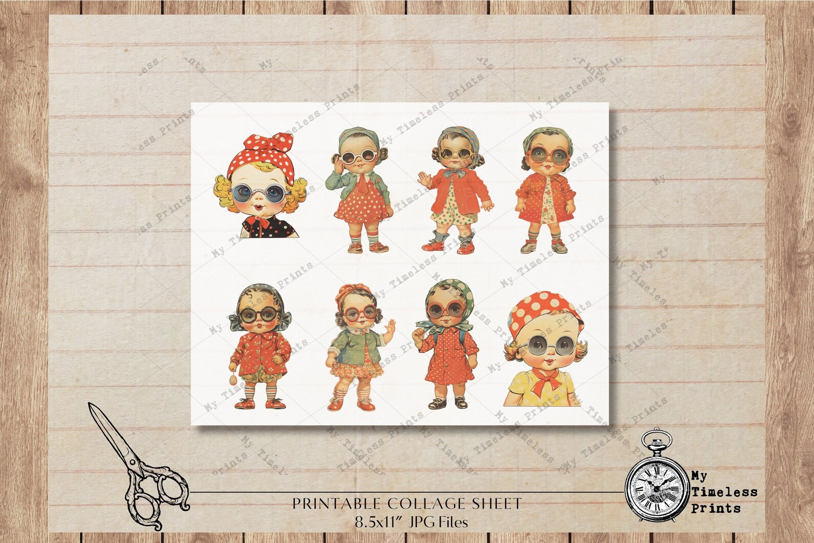 Little Girls With Sunglasses, Digital Printable Collage Sheet Retro ...