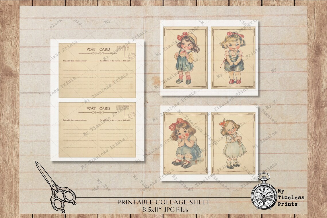 Retro Baby Girl Postcard, Vintage 50's, Postcard Size Digital Collage ...