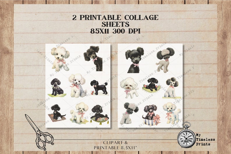 Vintage Poodles Clip Art Collage Sheet, Poodle Dogs Card Making ...
