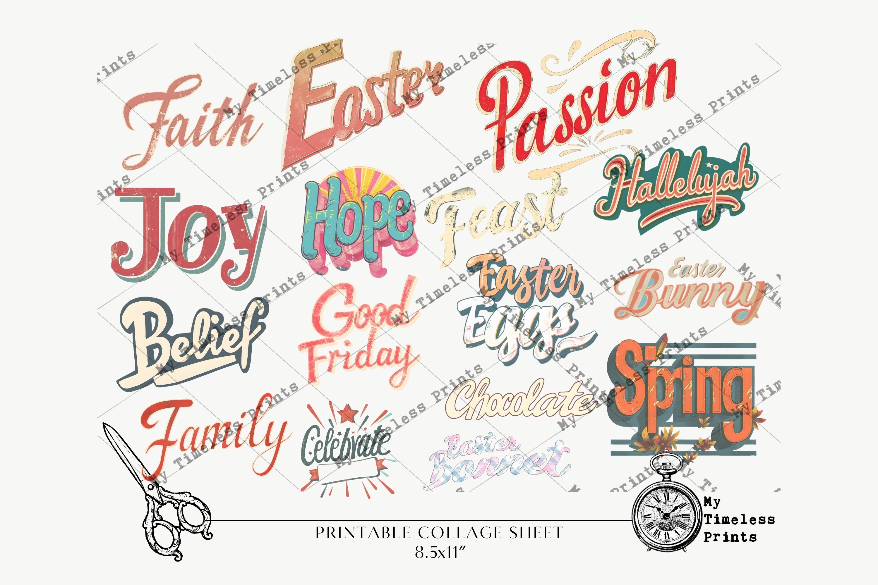 Retro Easter Words, Spring Clipart, Antique Easter Collage Scrapbook ...