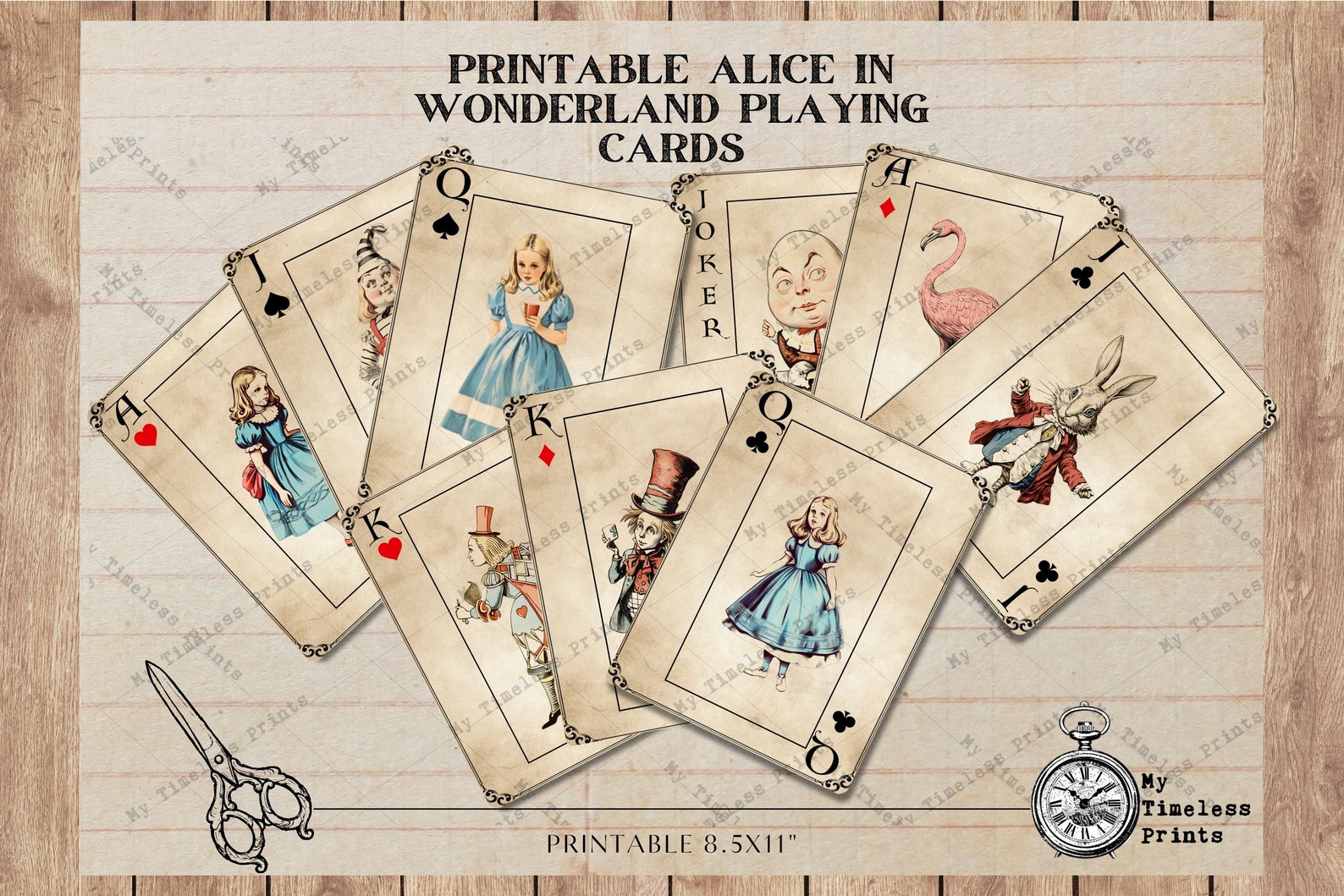 Printable Alice in Wonderland Playing Cards, Full Deck (digital ...