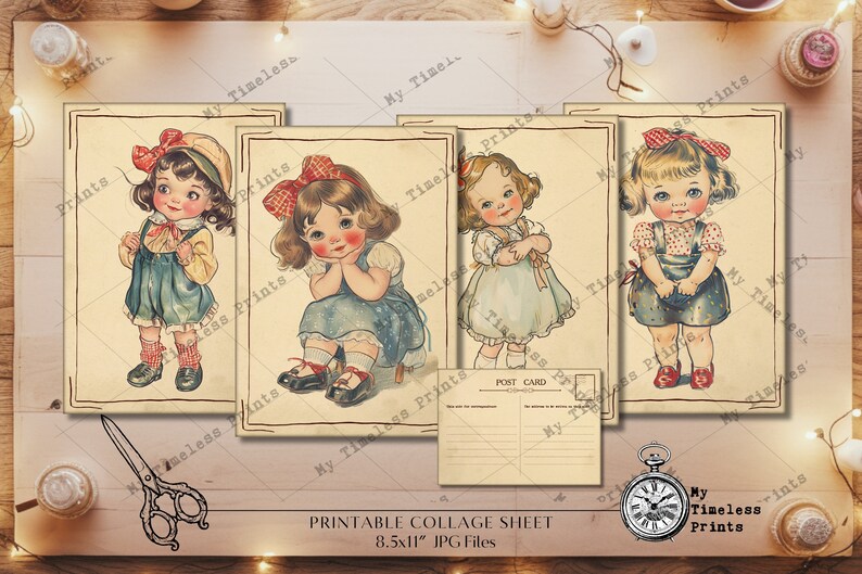 Retro Baby Girl Postcard, Vintage 50's, Postcard Size Digital Collage ...