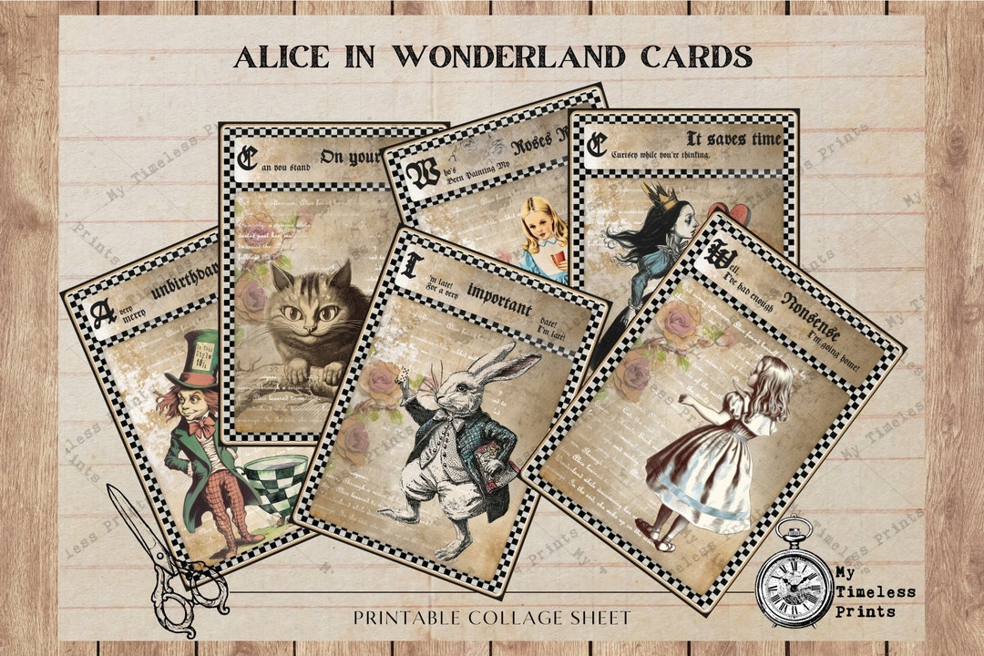Printable Alice in Wonderland Cards, Digital Instant Download, Alice ...