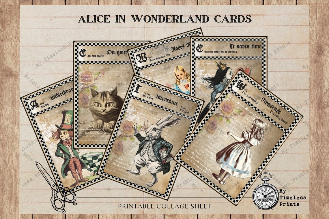 Printable Alice in Wonderland Cards, Digital Instant Download, Alice ...