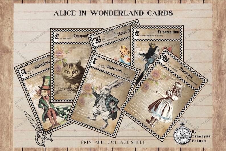 Printable Alice in Wonderland Cards, Digital Instant Download, Alice ...
