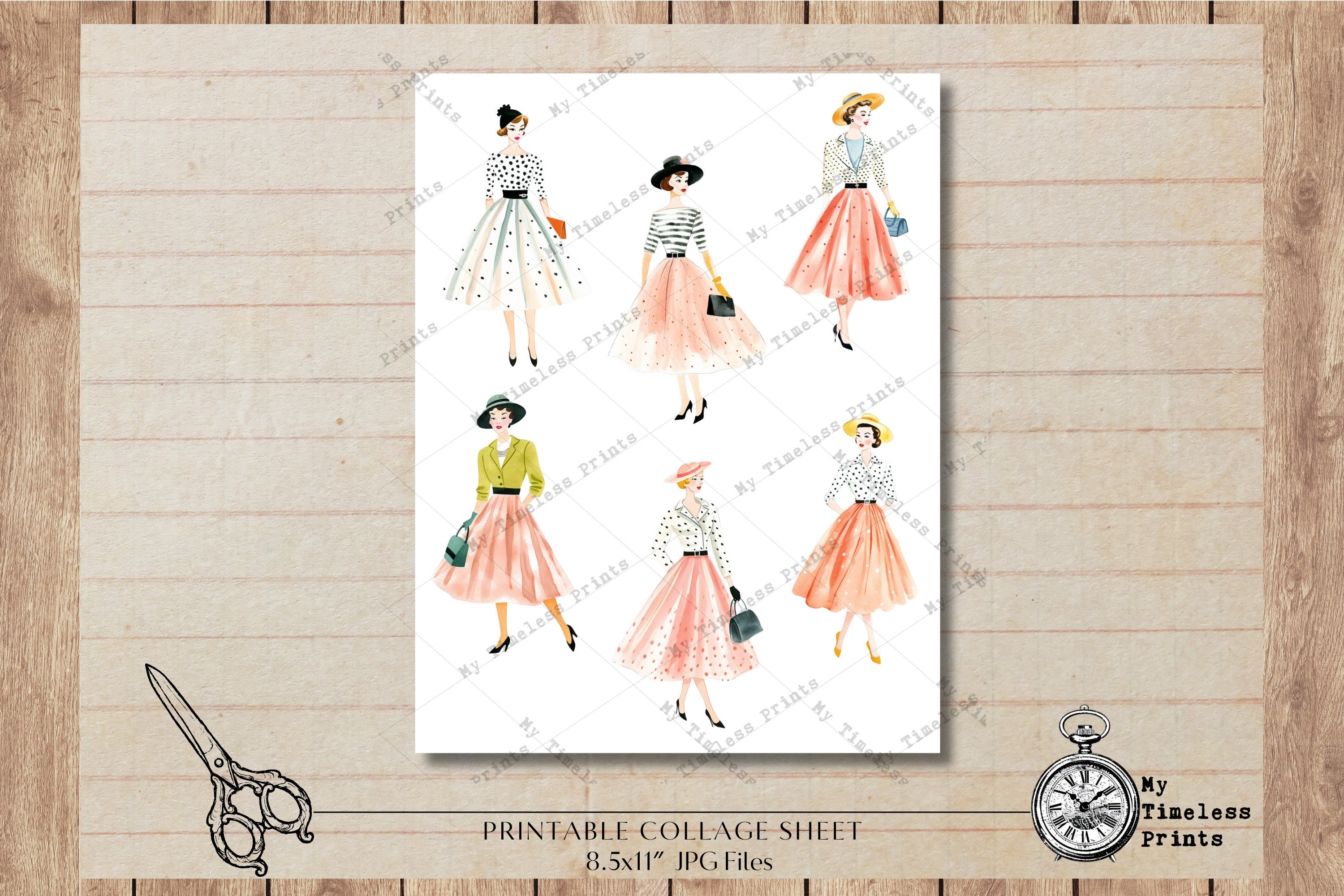 Retro Catwalk, Vintage Ladies 50's, Digital Collage Sheet Scrapbooking ...