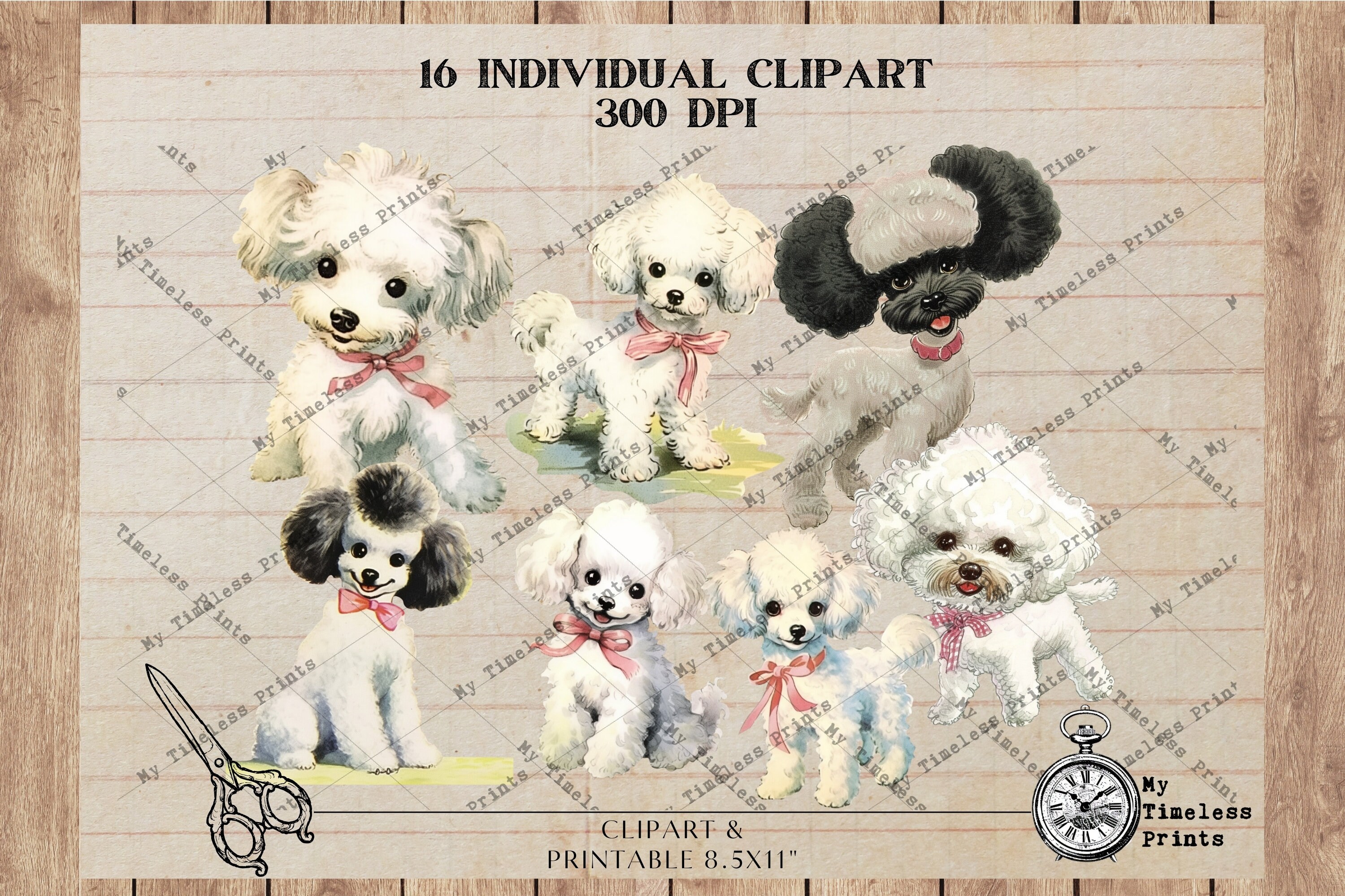 Vintage Poodles Clip Art Collage Sheet, Poodle Dogs Card Making ...