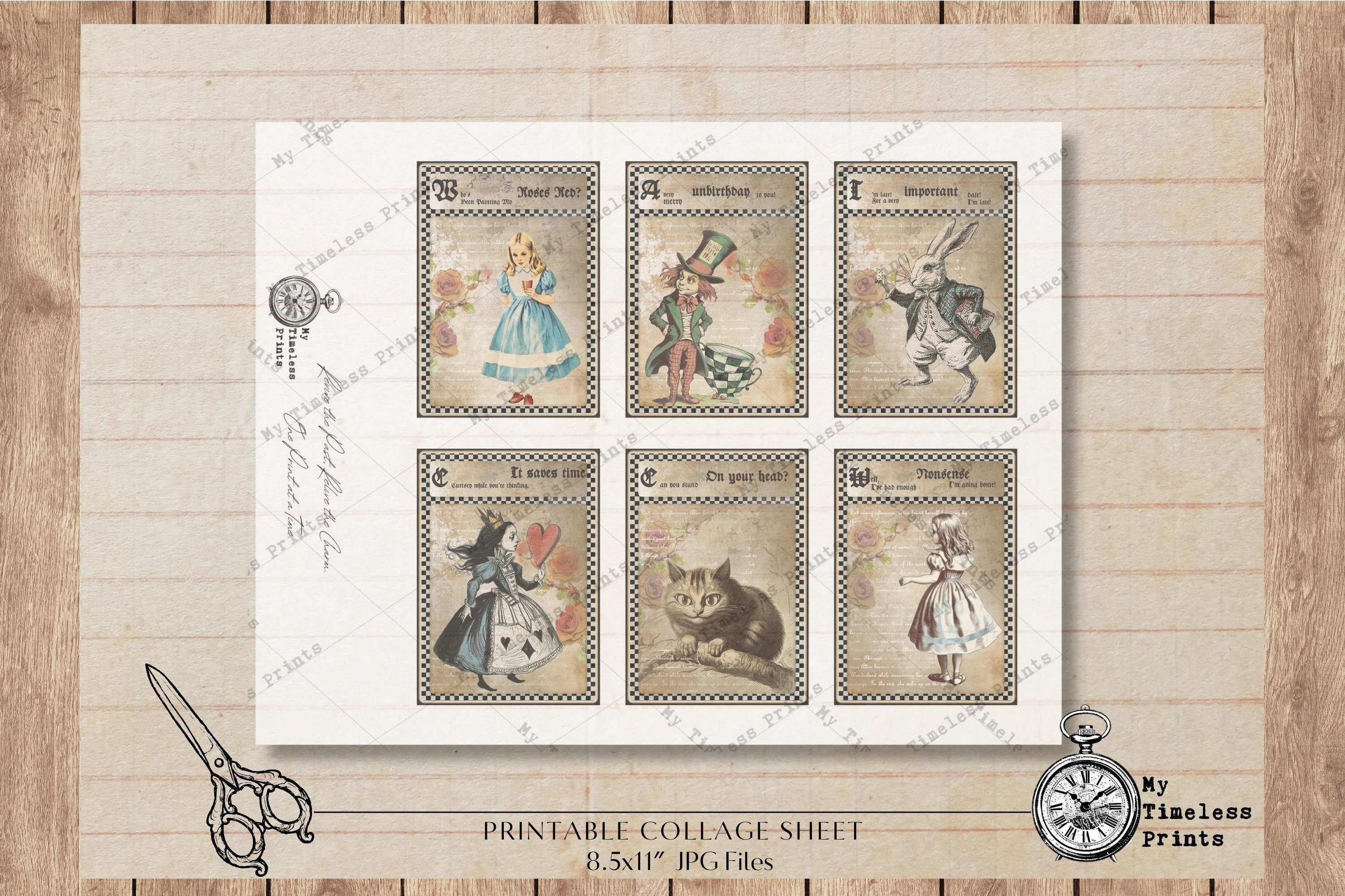 Printable Alice in Wonderland Cards, Digital Instant Download, Alice ...