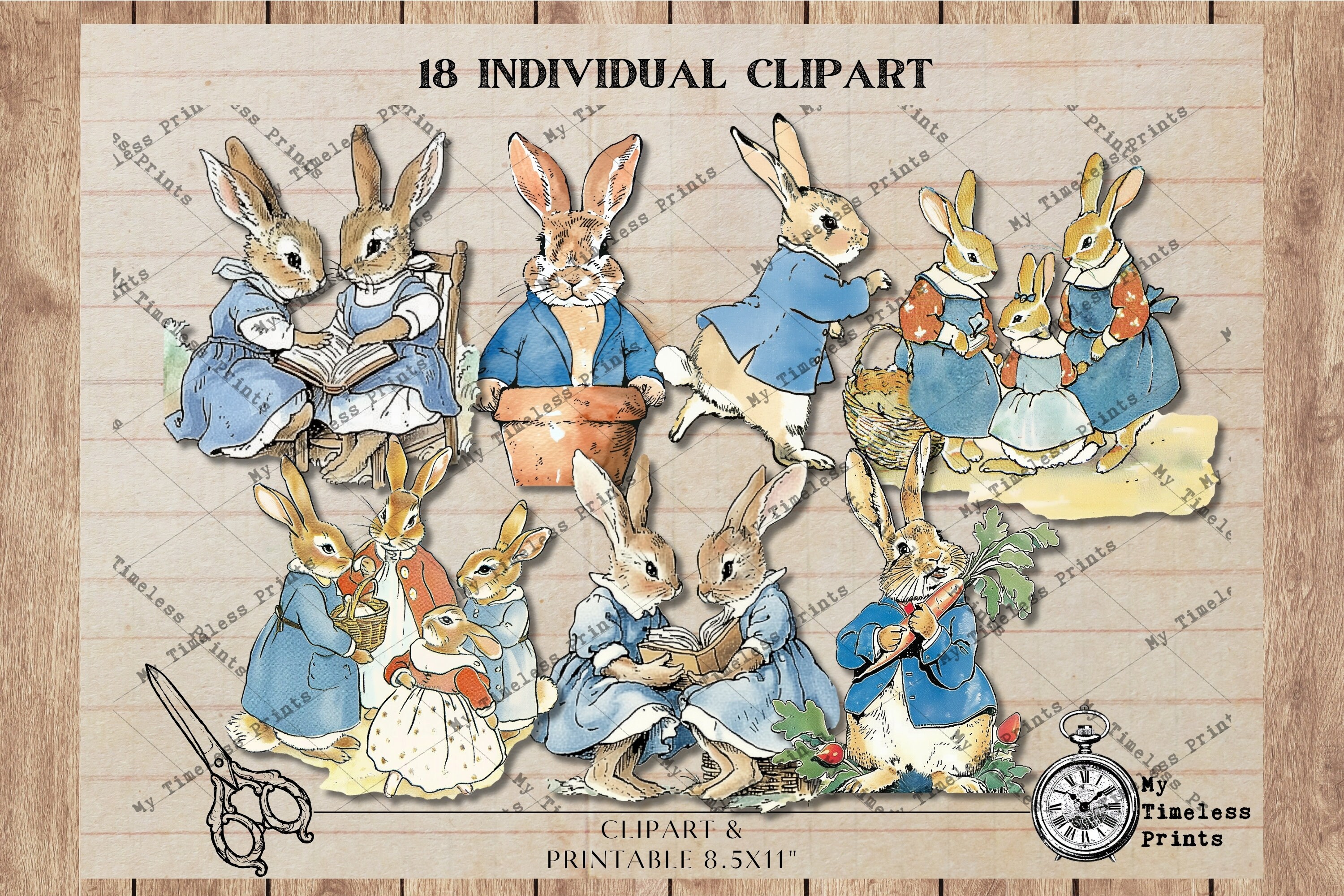 Peter's Pals: Vintage Rabbit Clipart Collection, ATC Collage Sheet ...