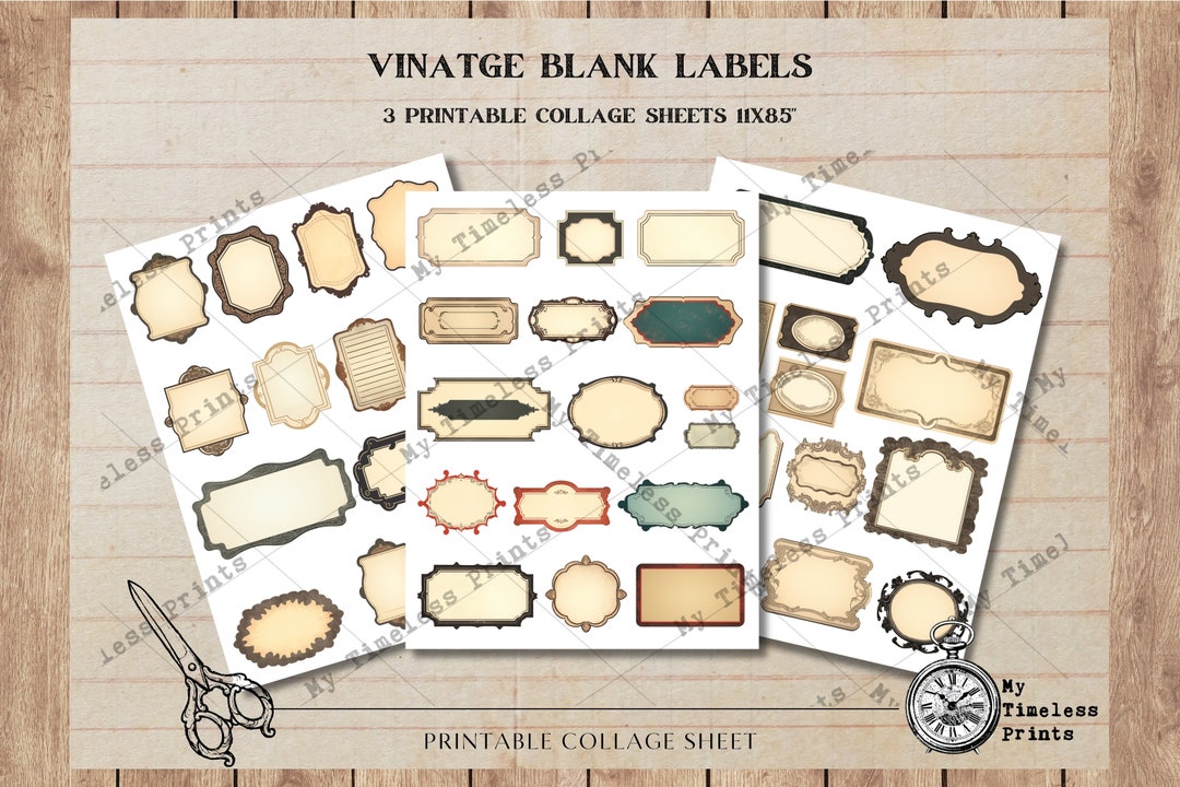 Vintage Blank Labels, Printable Labels Add Text Organizing Scrapbooking ...