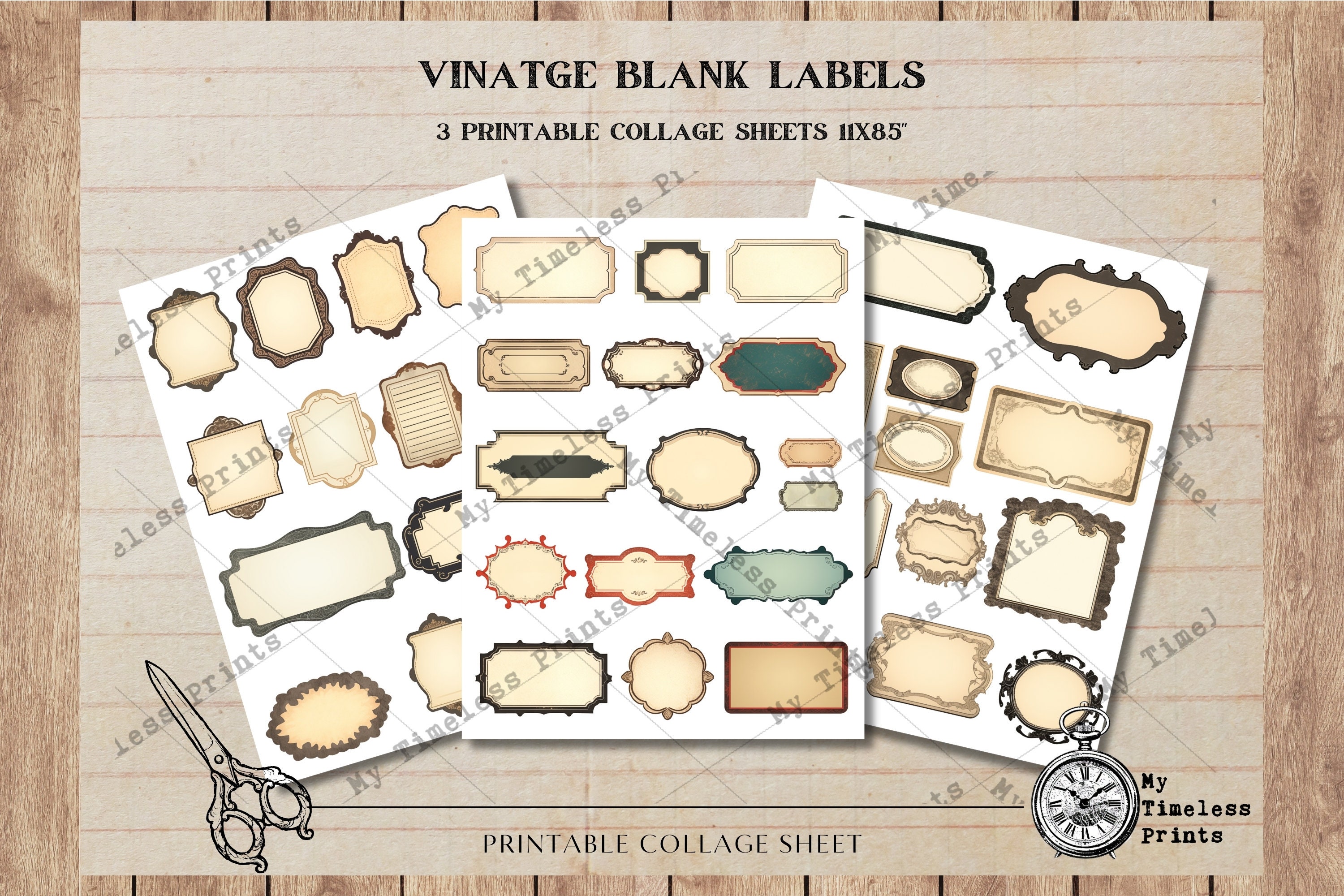 Vintage Blank Labels, Printable Labels Add Text Organizing Scrapbooking ...