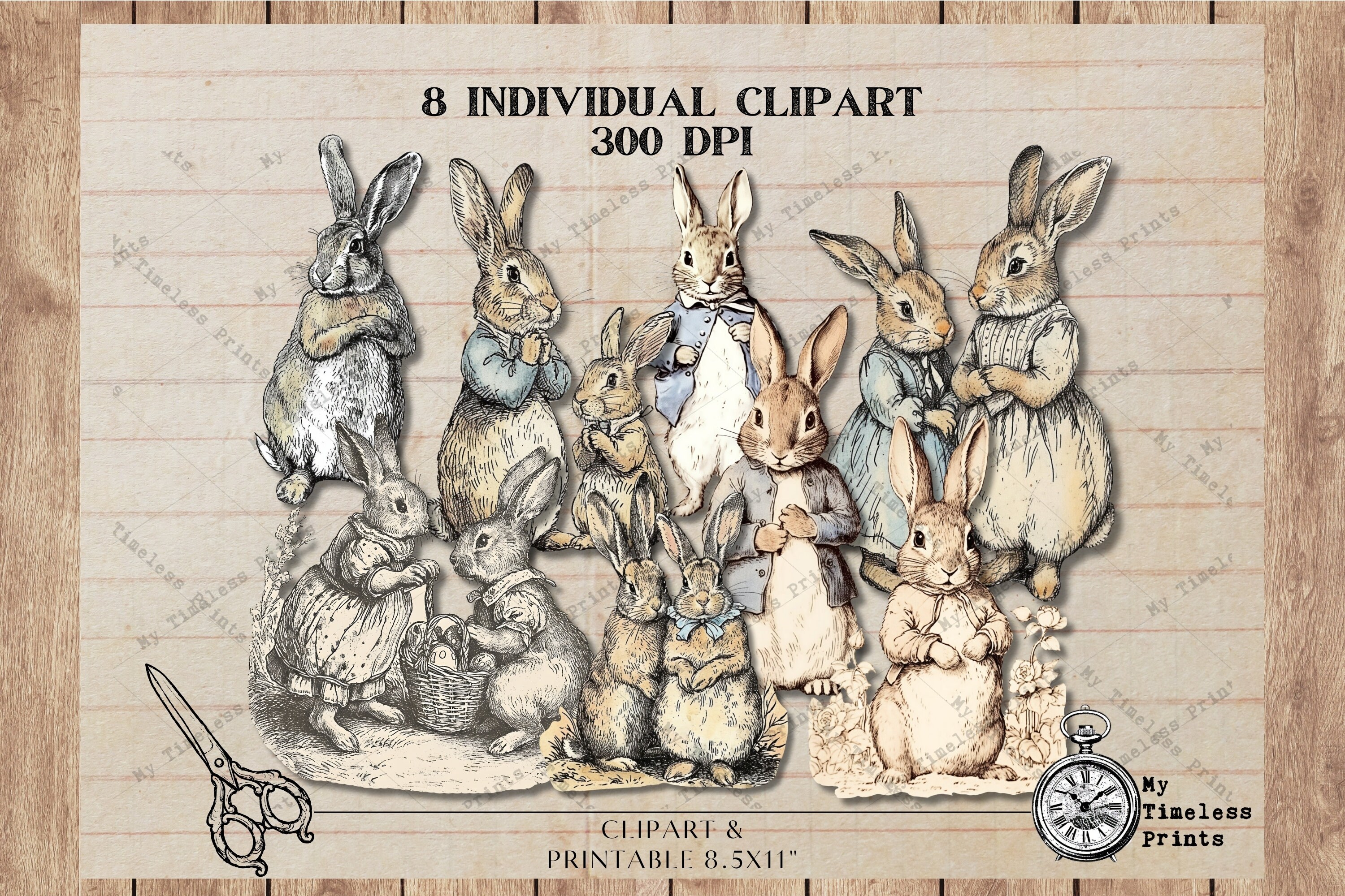 Vintage Rabbit Retro Easter Bunny ATC Digital Collage Sheet ...