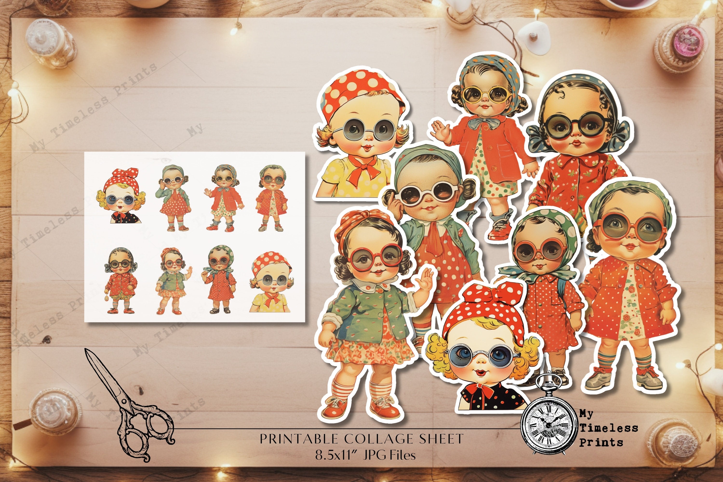 Little Girls With Sunglasses, Digital Printable Collage Sheet Retro ...