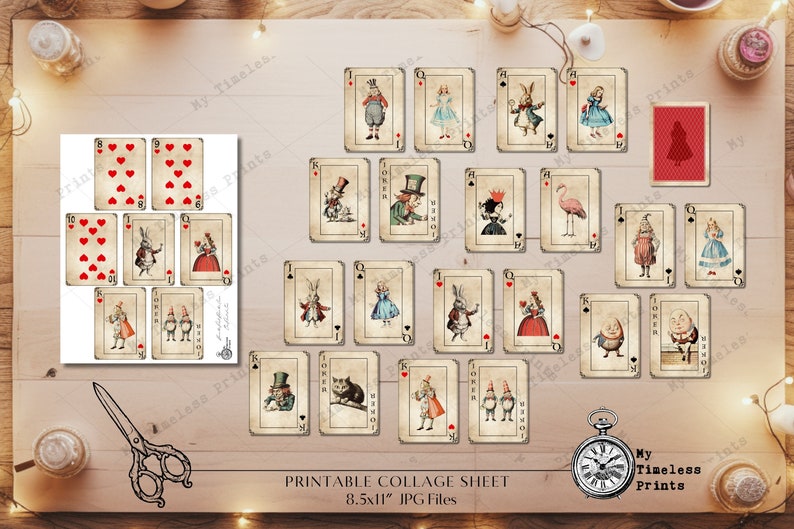 Printable Alice in Wonderland Playing Cards, Full Deck Paper Crafting ...