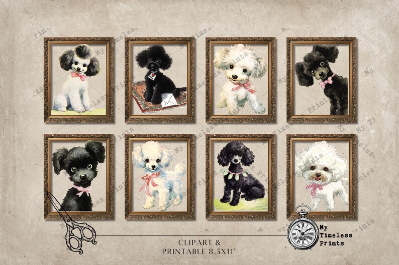 Vintage Poodles Clip Art Collage Sheet, Poodle Dogs Card Making ...