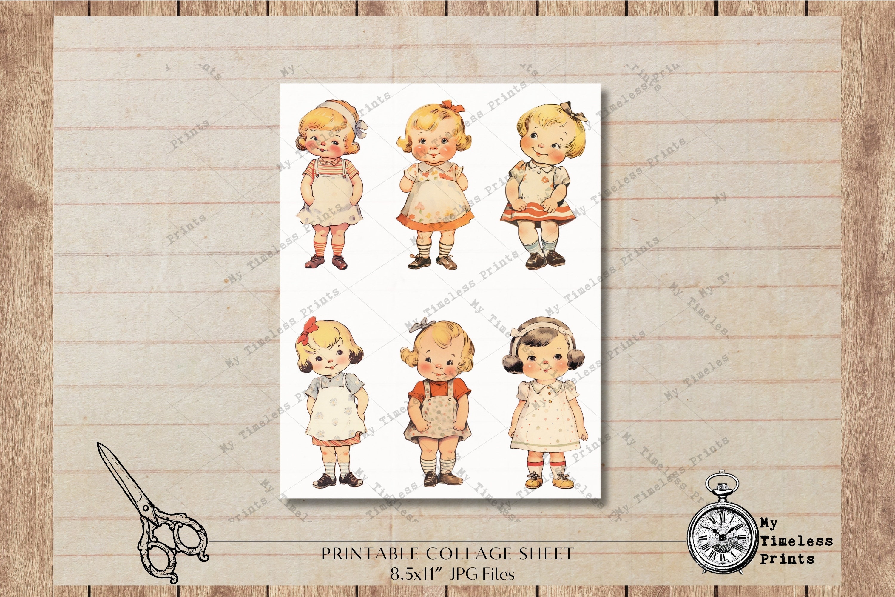 Cute Baby Girls, Digital Printable Collage Sheet Retro Dolls, Dolly ...