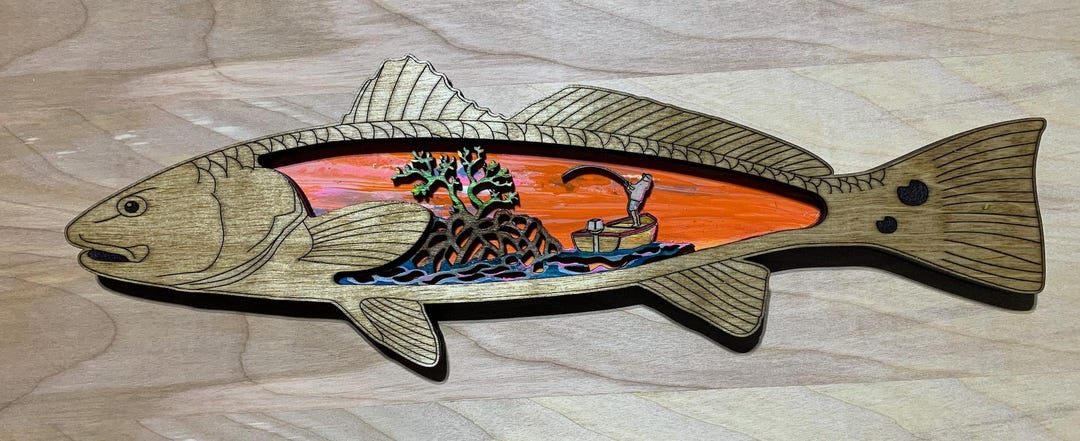 Laser Cut Redfish Wood Art: 3D Fishing Scene - Etsy