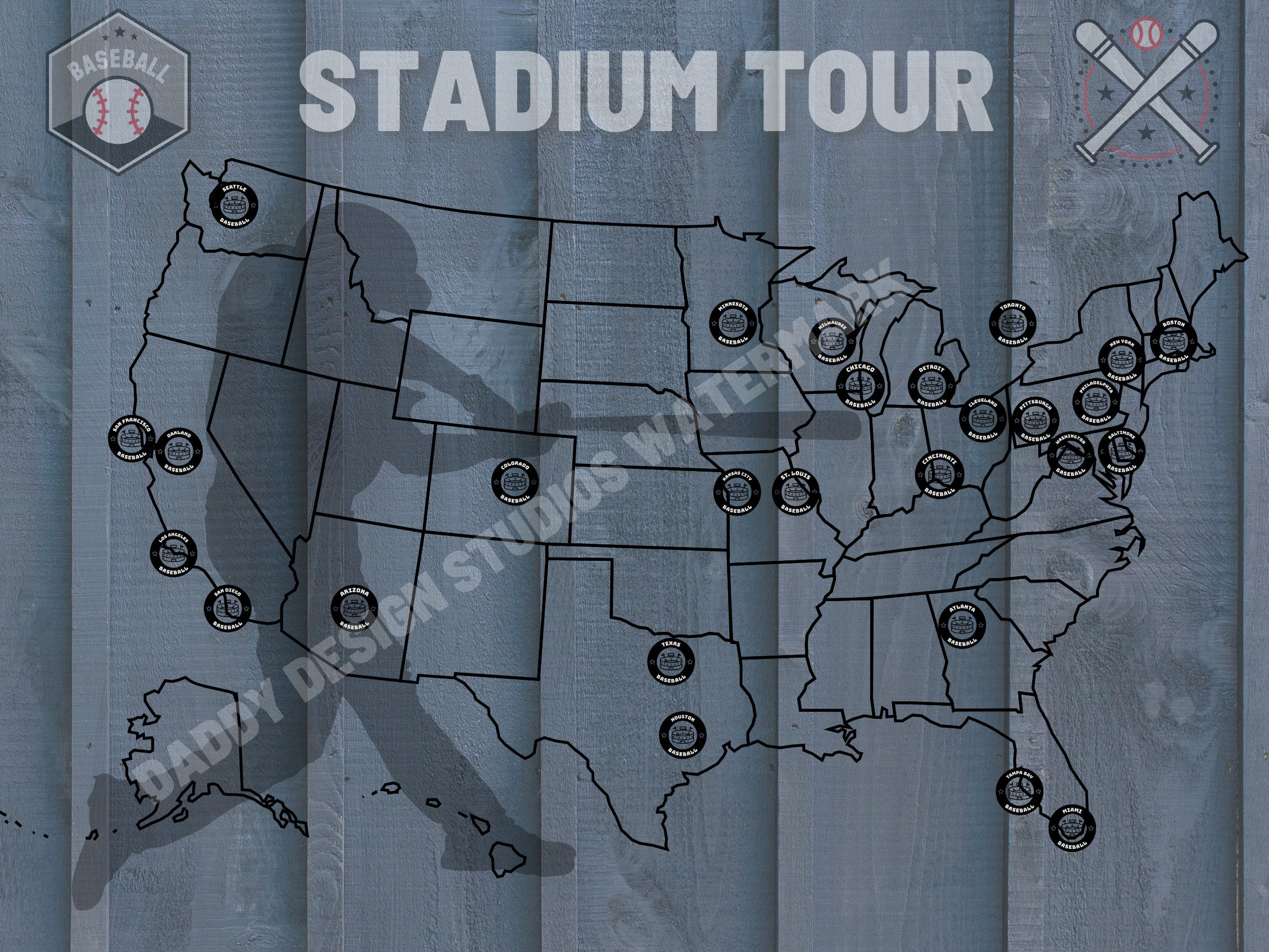 Pro Baseball Stadium Tour Map - Etsy