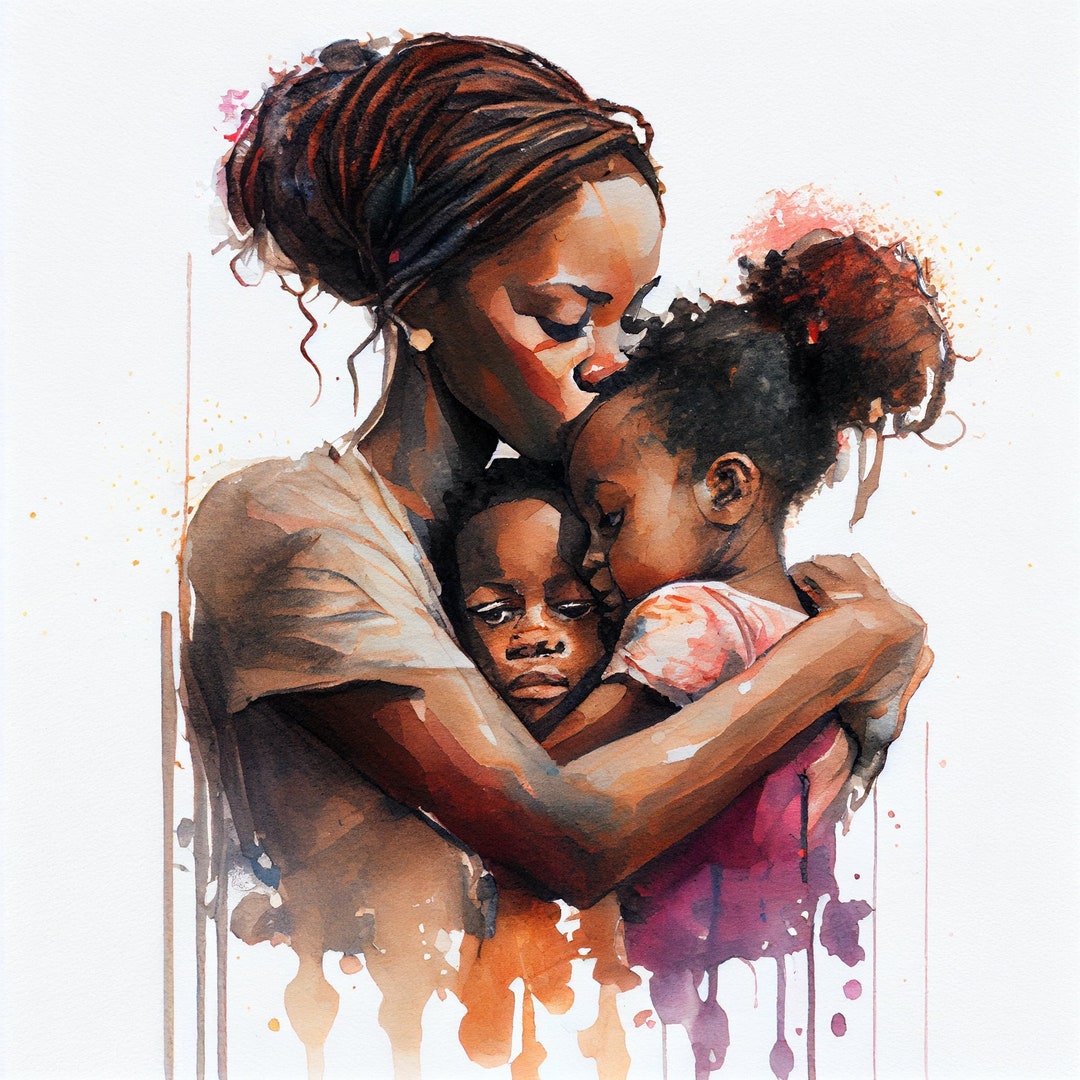 A Mother's Love - Beautiful Art, Black Family, Digital Print, Digital Download, Family Art, Wall ...