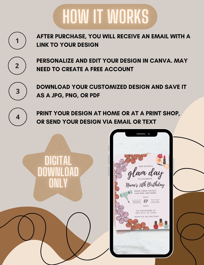 TWEEN Glam Day Editable Birthday Invitation 10th 11th 12th - Etsy