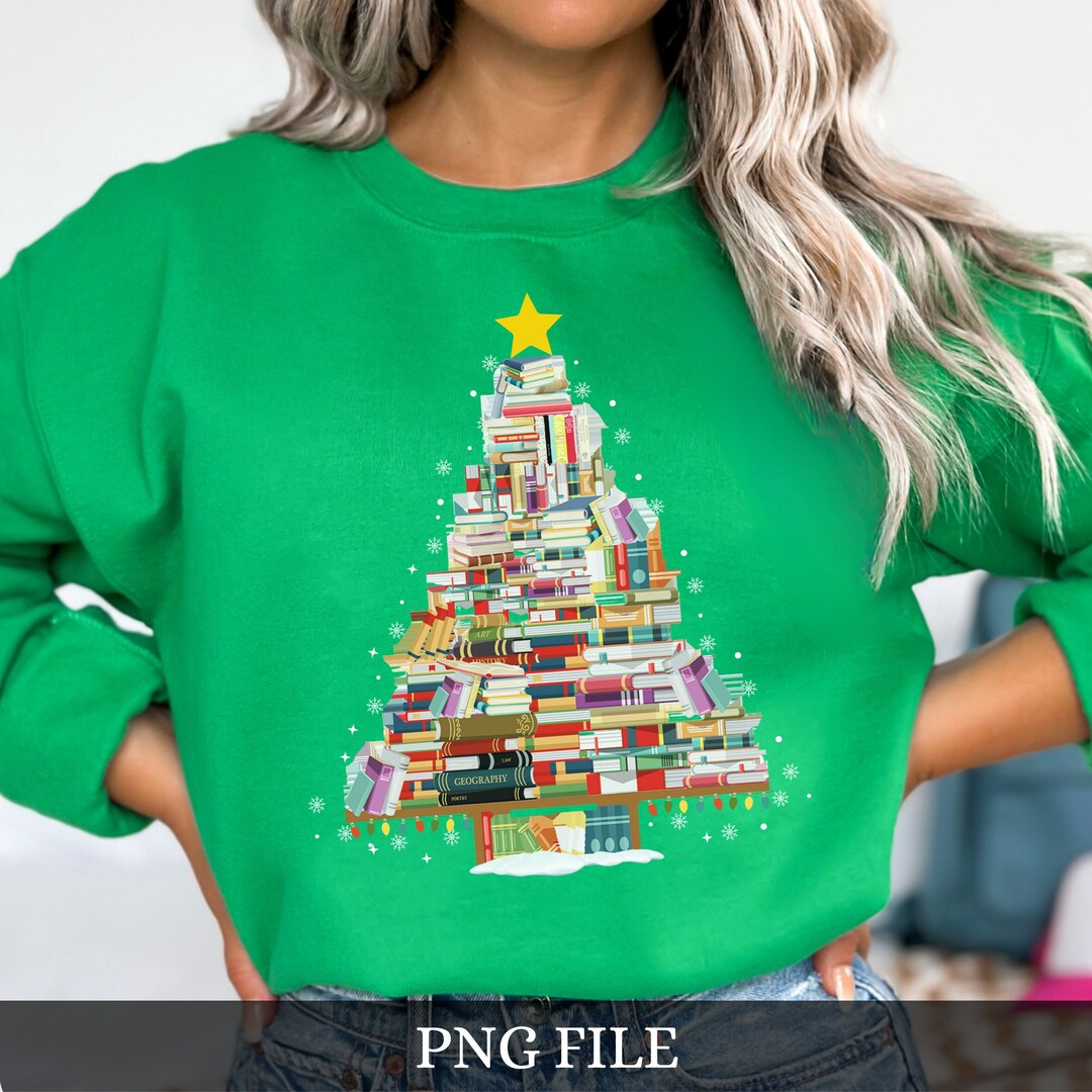 Christmas Tree Book Png, Book Lovers PNG, Bookworm Christmas Png ...