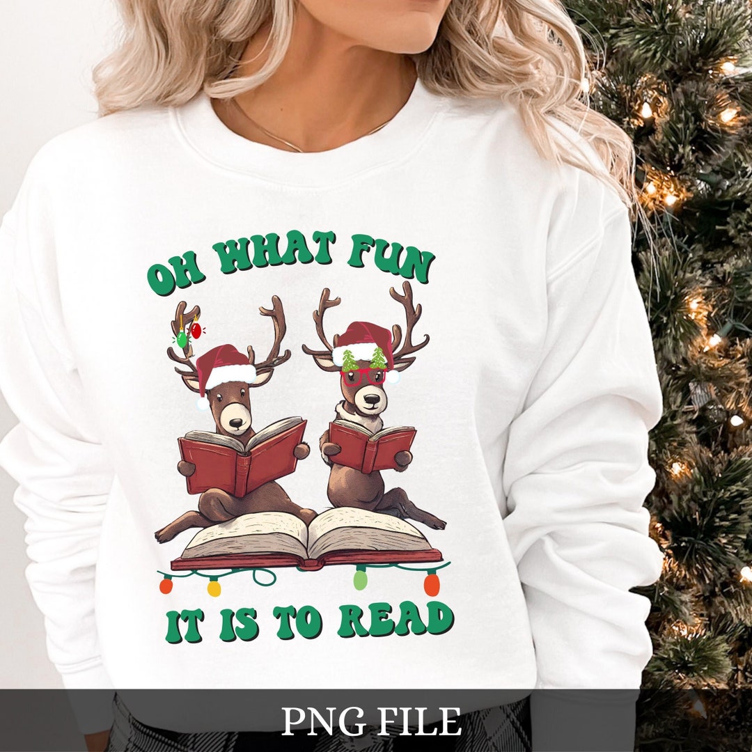 Oh What Fun It is to Read Png, Book Lovers Png, Bookworm Christmas Png ...